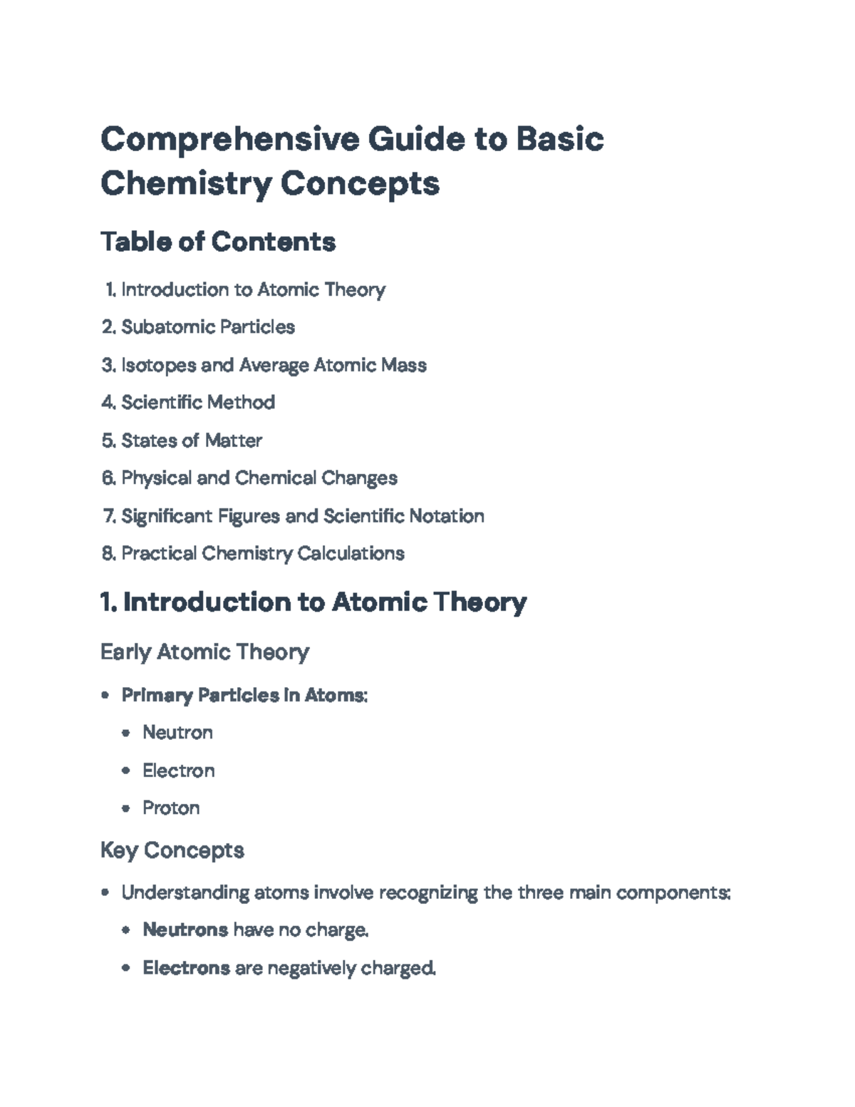 Comprehensive Guide to Basic Chemistry Concepts (CHEM 101 ...