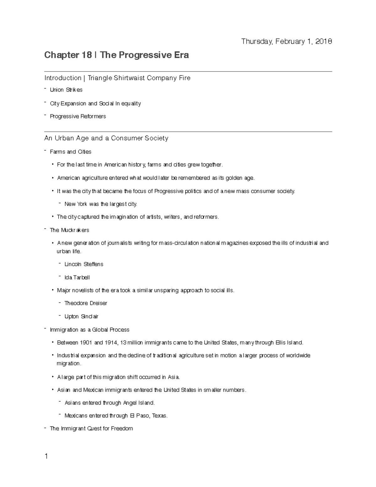 Chapter 18 Outline: The Progressive Era Insights & Reforms - Studocu