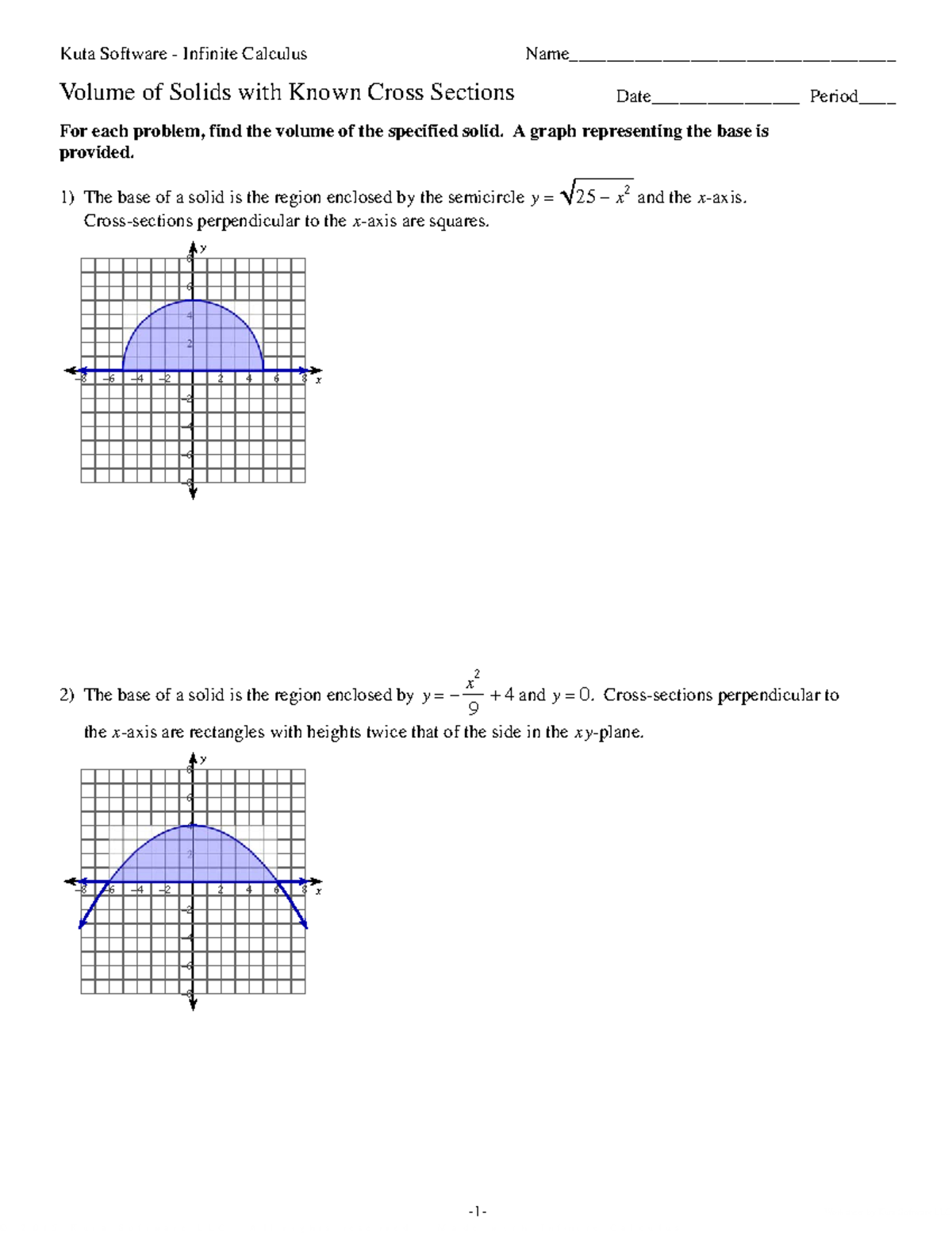 Volume of Solids with Known Cross Sections - Calculus Worksheet 07 ...