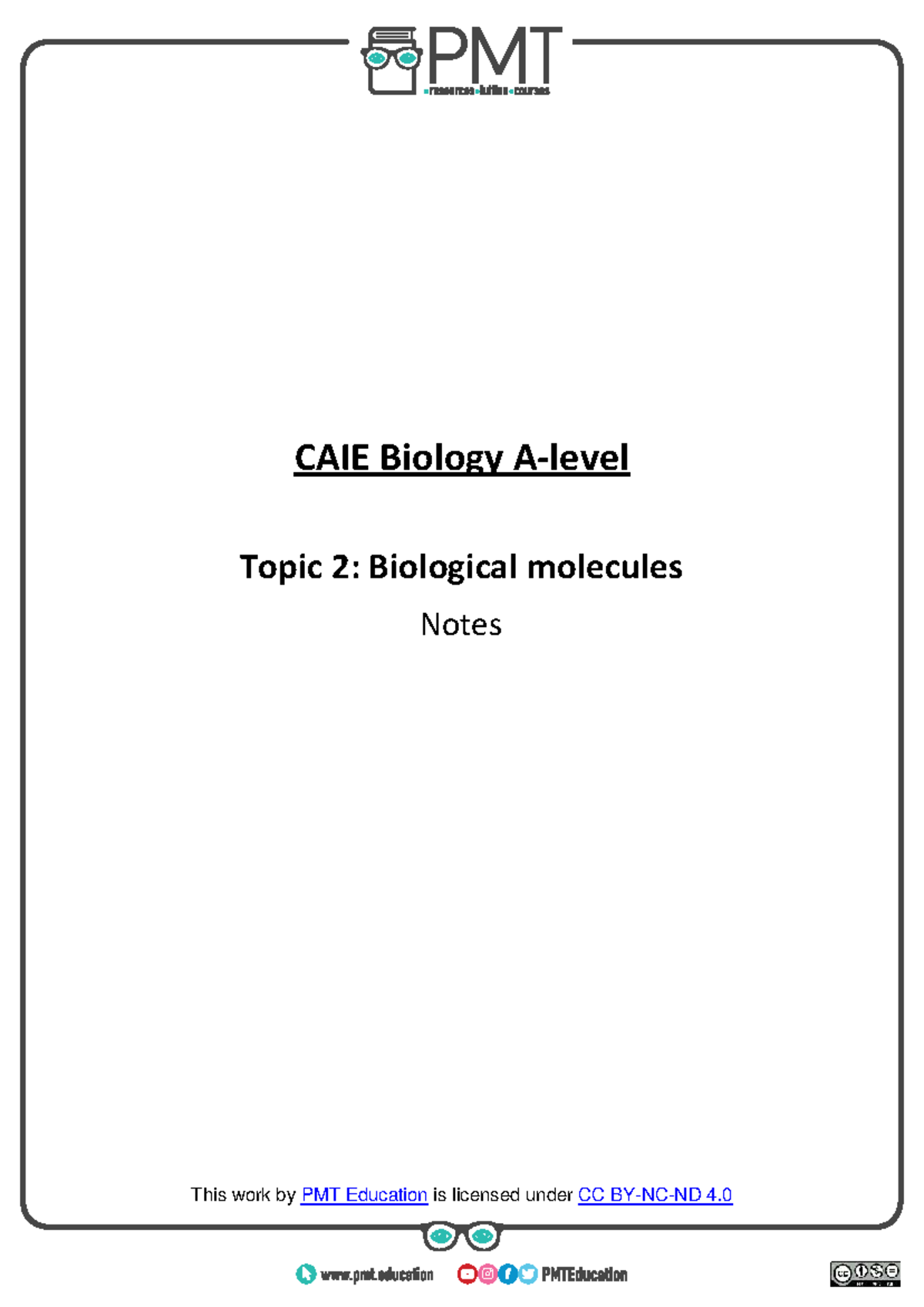 CAIE Biology Topic 2: Biological Molecules Summary Notes (2022-2024 ...