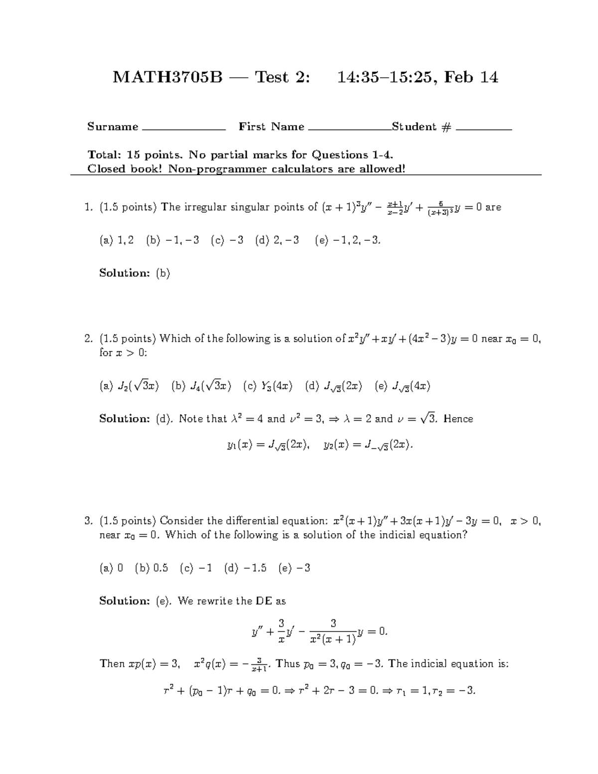 MATH3705B - Test 2 Solutions and Key Concepts Explained - Studocu