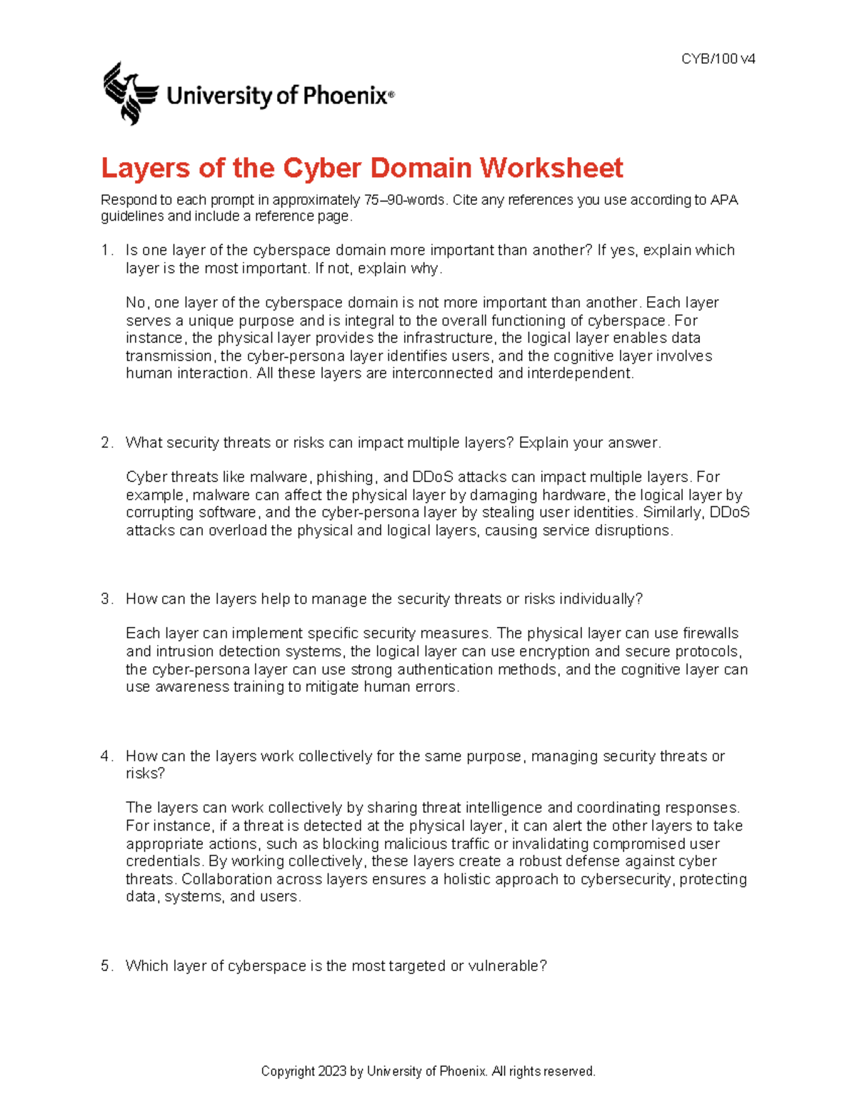 Cyb100 v4 Week 2 Summative Assessment: Layers of Cyber Domain - Studocu