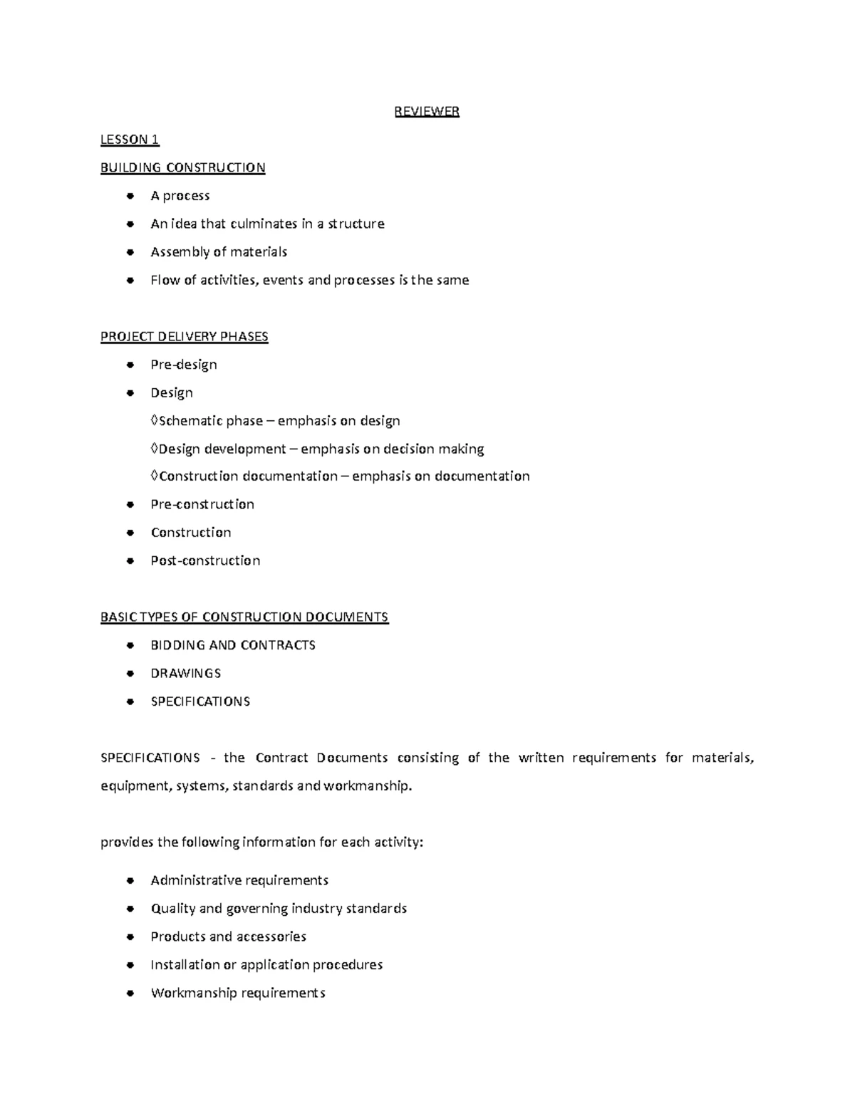 16 Divisions of Specifications Overview and Guidelines - Studocu
