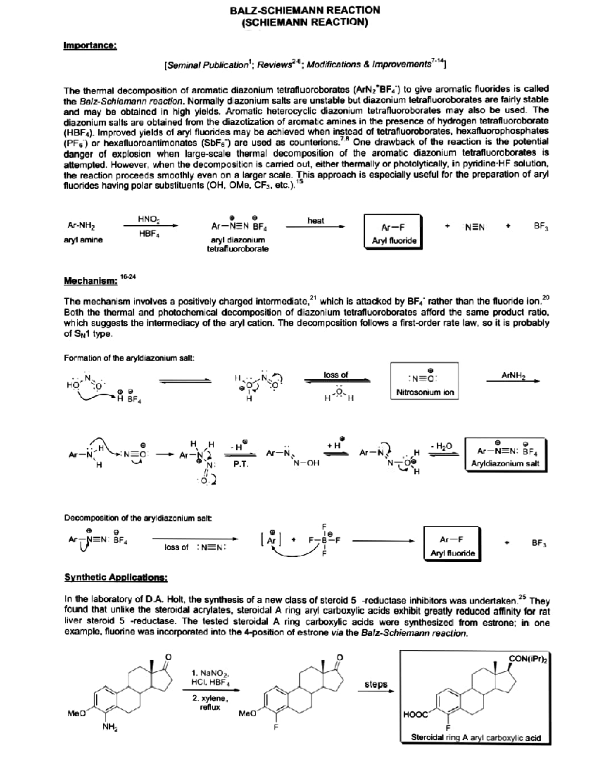 Balz-Schiemann Reaction: Mechanism and Synthetic Applications - Studocu