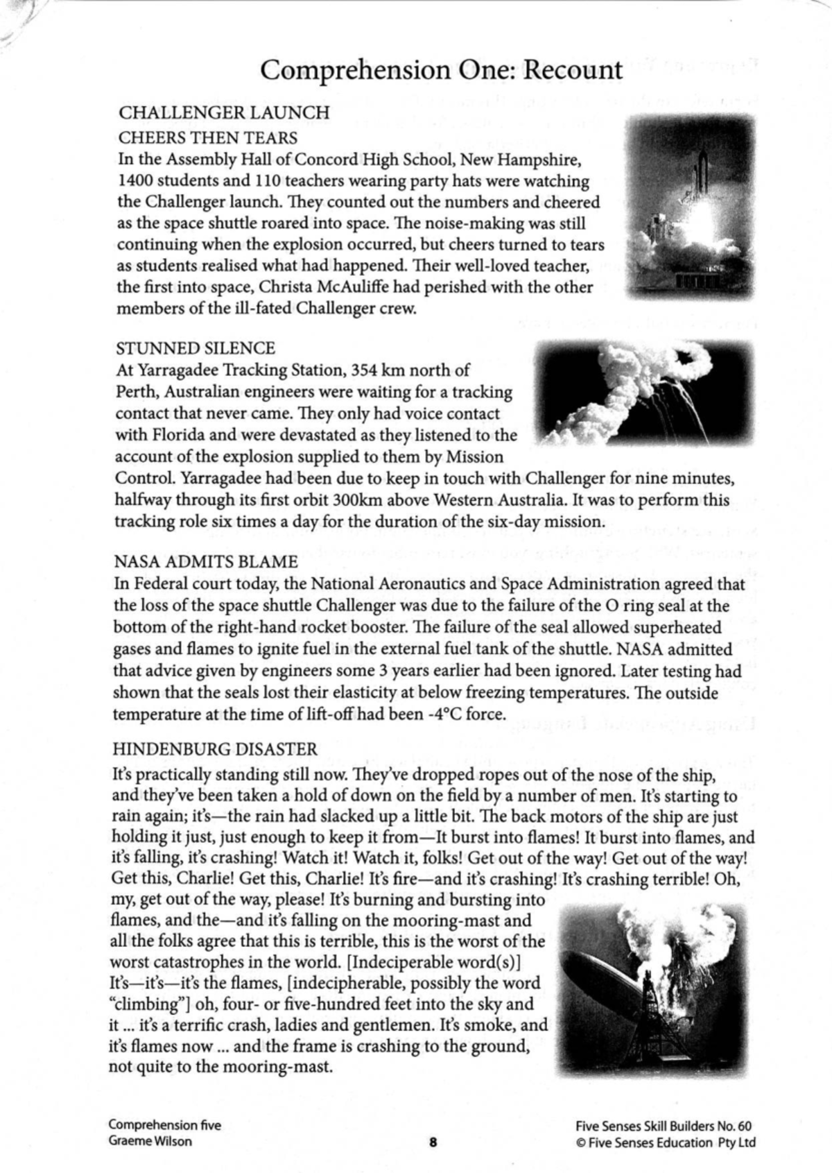 Comprehension Questions on the Challenger Disaster and Related Events ...