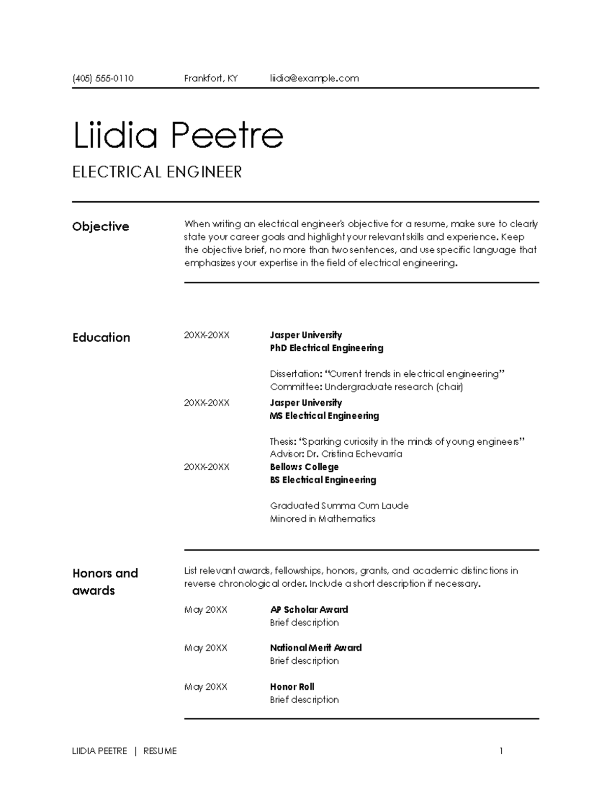 Curriculum vitae sample jv - (405) 555-0110 Frankfort, KY liidia ...