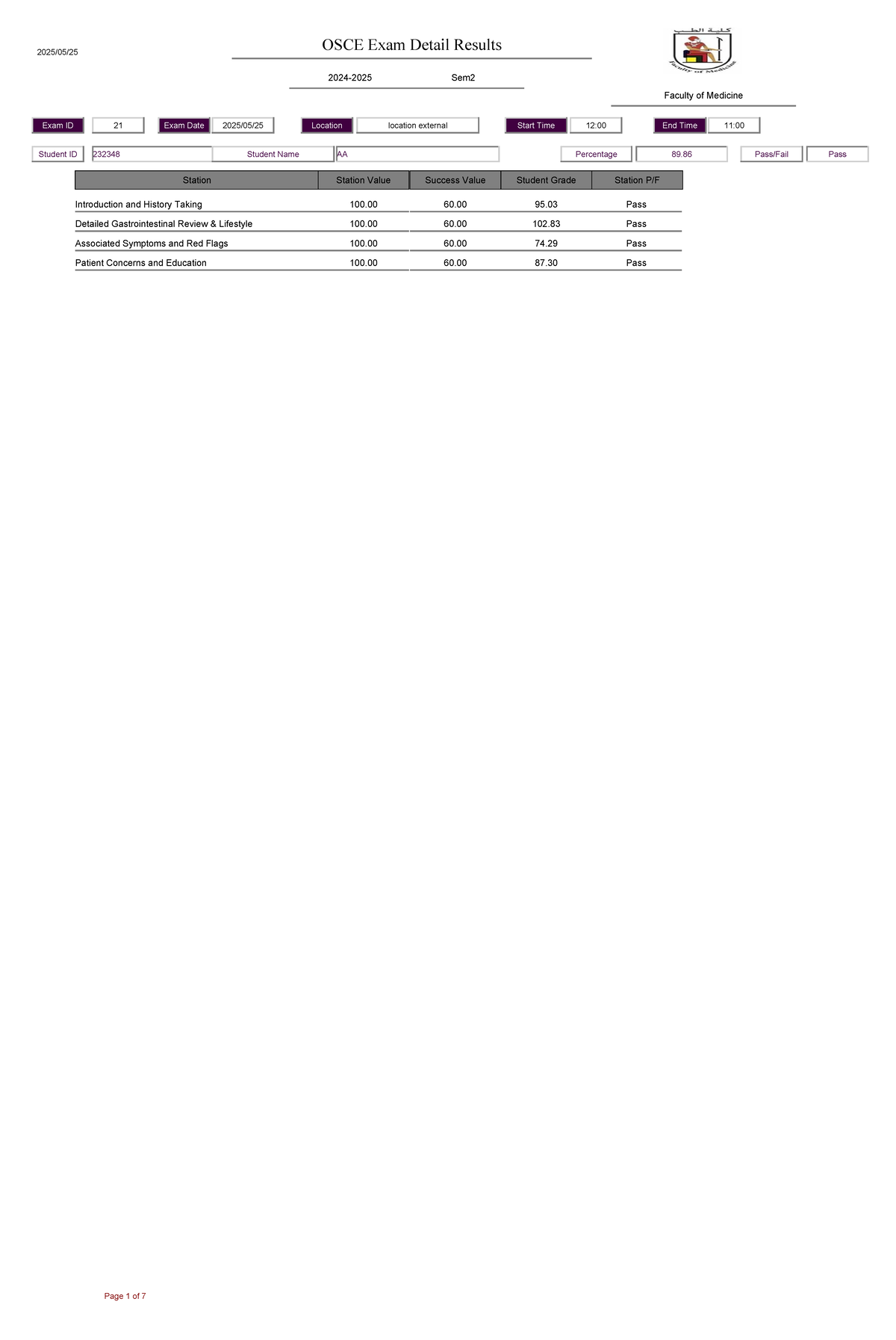 OSCE Exam Results Sem2 - Faculty of Medicine (Exam ID 21) - Studocu