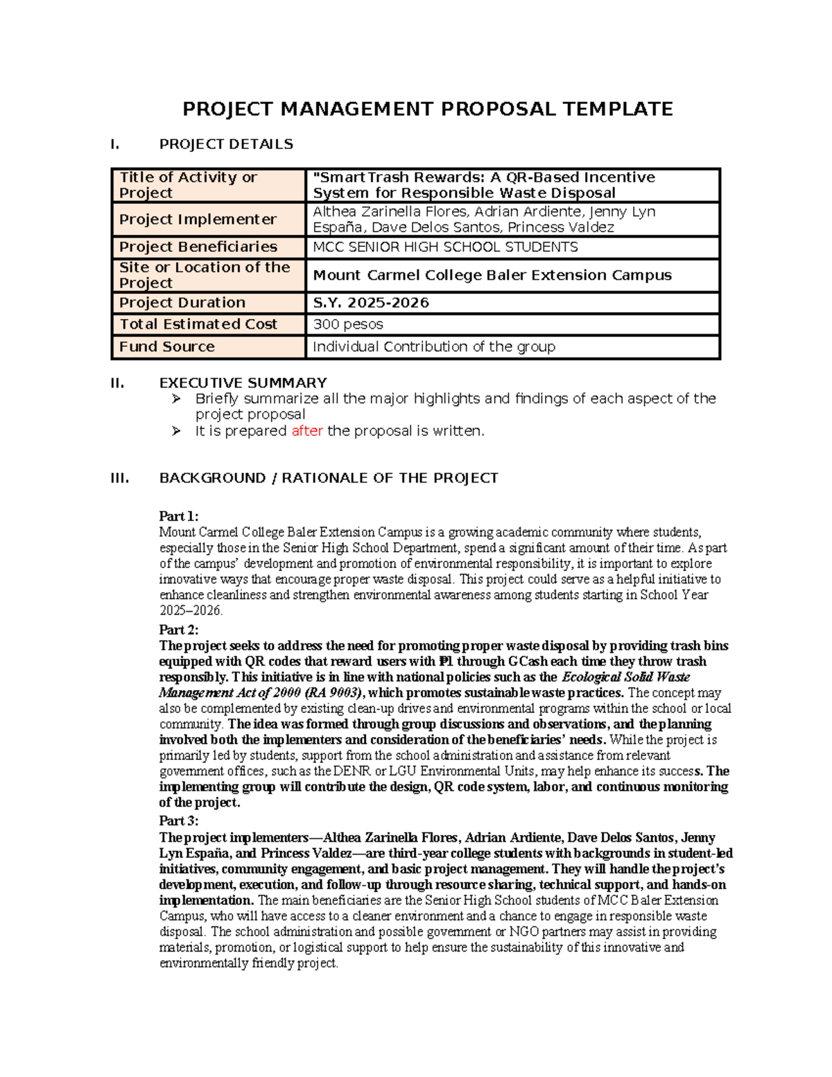 MCC SHS Project Proposal: Incentive System for Responsible Waste ...