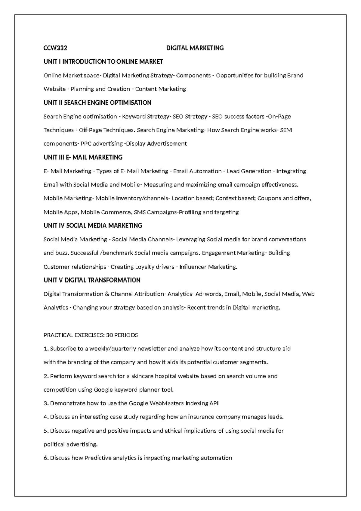 CCW332 - Digital Marketing Lecture Notes: Key Concepts & Strategies ...