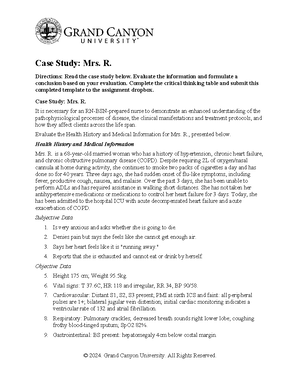 NRS-455 Case Study #1 - Case Study: Mrs. R. Directions: Read the case study below. Evaluate the ...