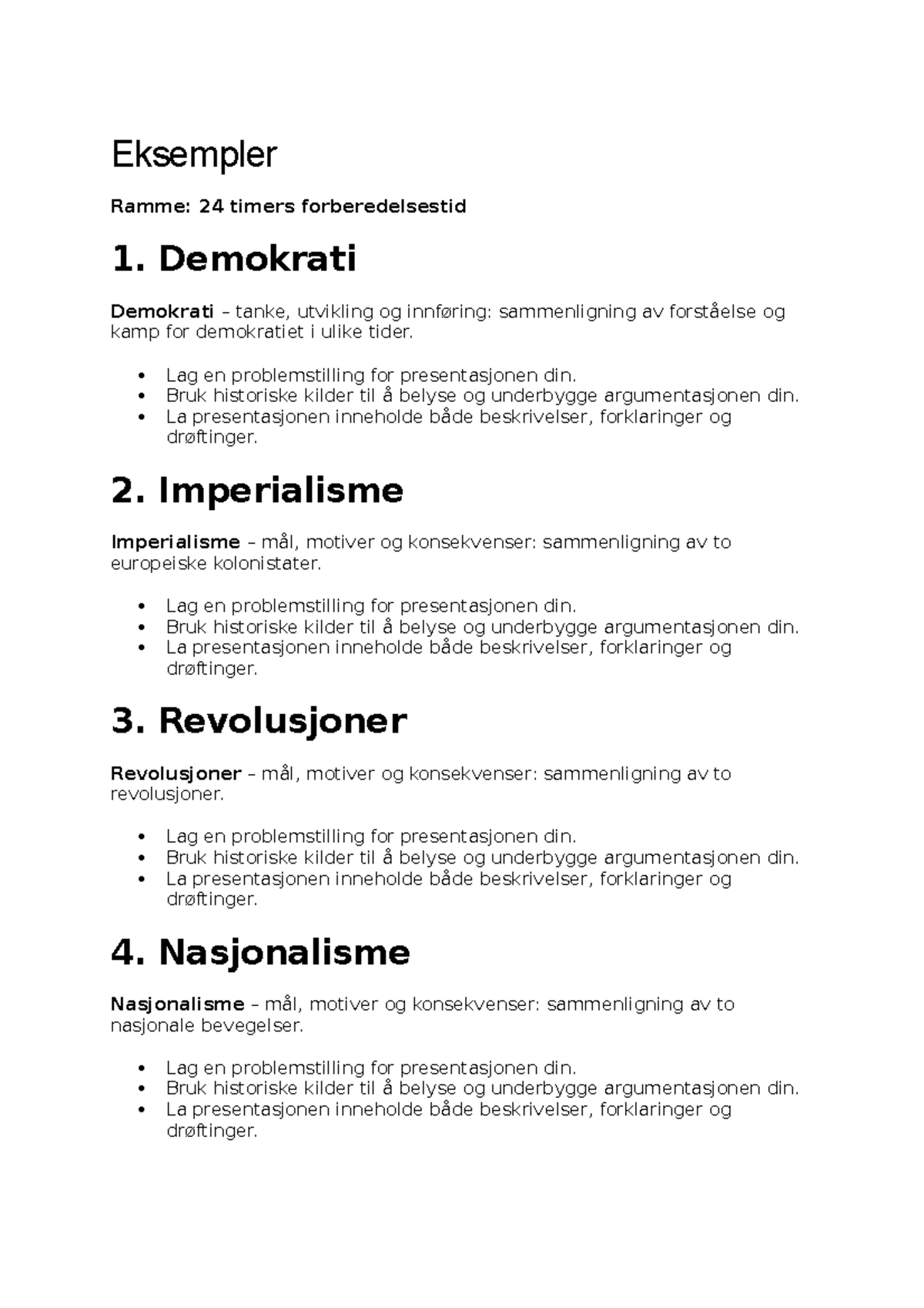 Muntlig Eksamen i Historie: Temaer og Presentasjonseksempler - Studocu