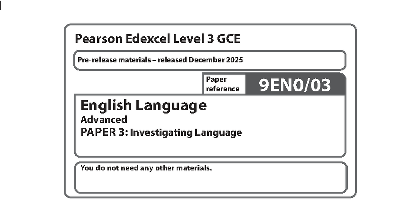 Edexcel GCE English Language A Level Paper 3: Investigating Language ...