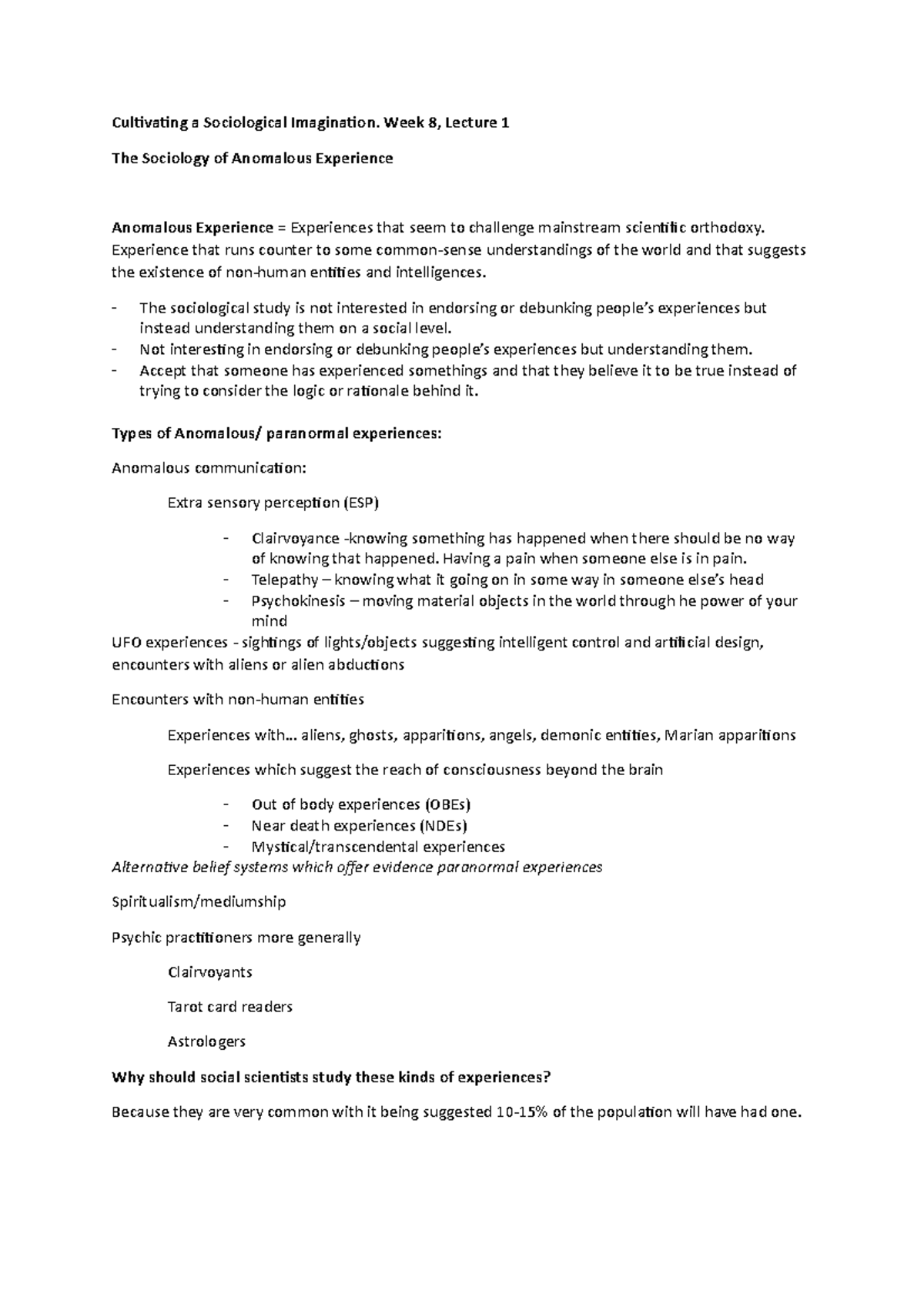 Sociology of anomalous experience - Cultivating a Sociological ...