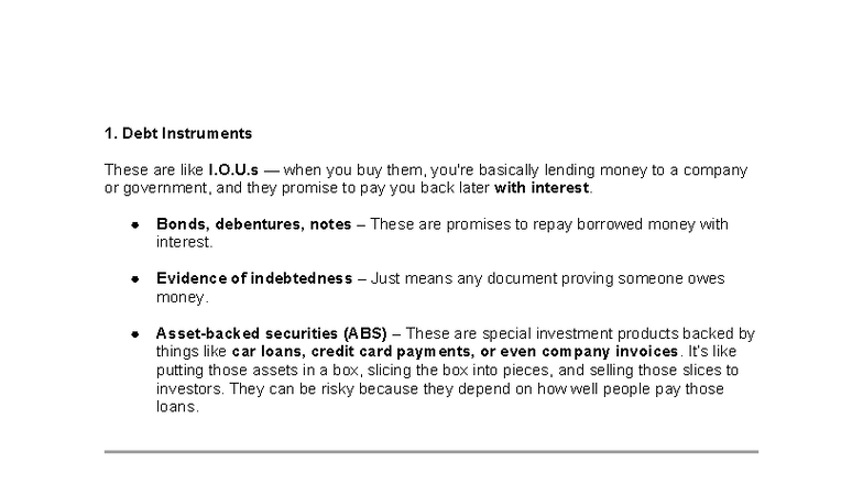 SEC Reviewer - Summary of Debt and Investment Instruments - Studocu