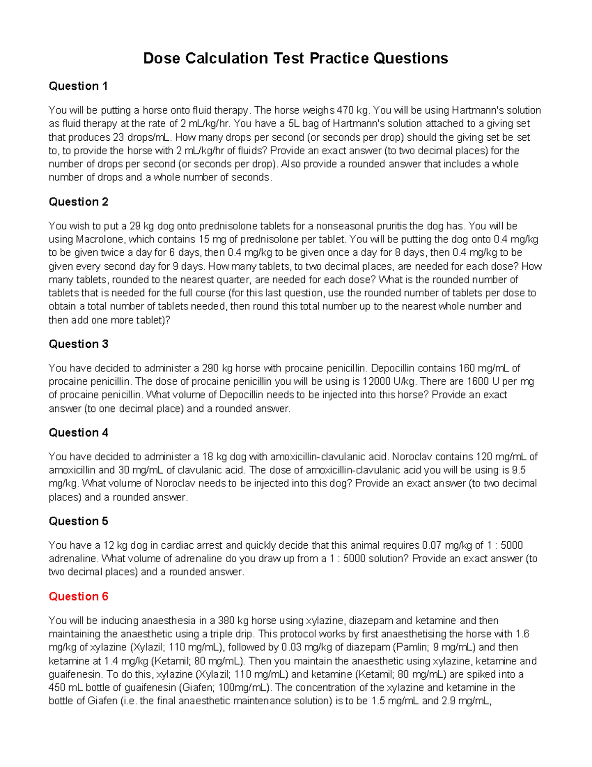 Dose Calculation Test Practice Questions (Vet Med 101) - Studocu