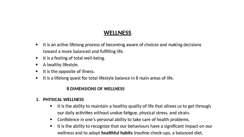 WELLNESS: Understanding the 8 Dimensions of a Balanced Life - Studocu