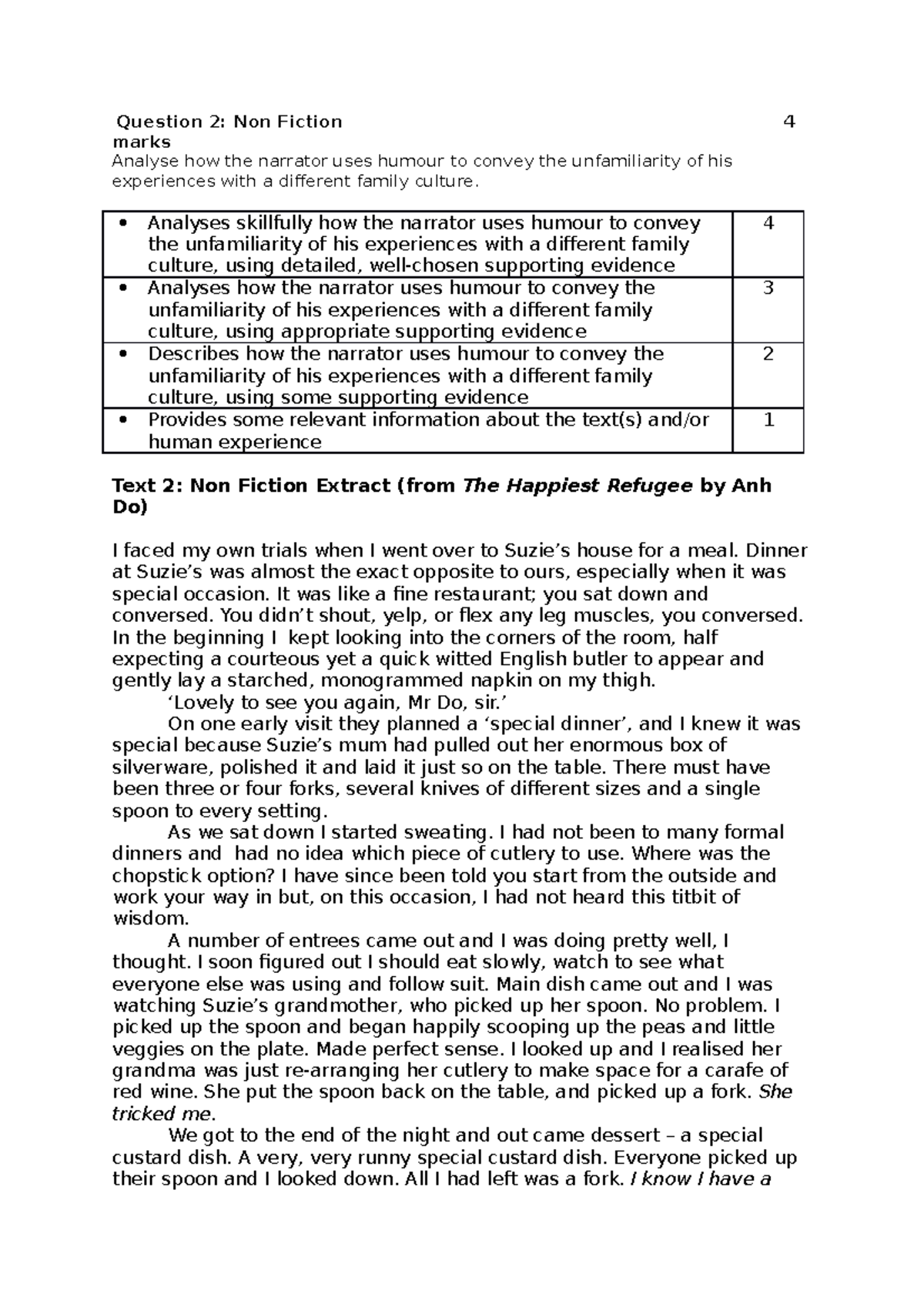 Section 1 practice non fiction for english - Question 2: Non Fiction 4 ...
