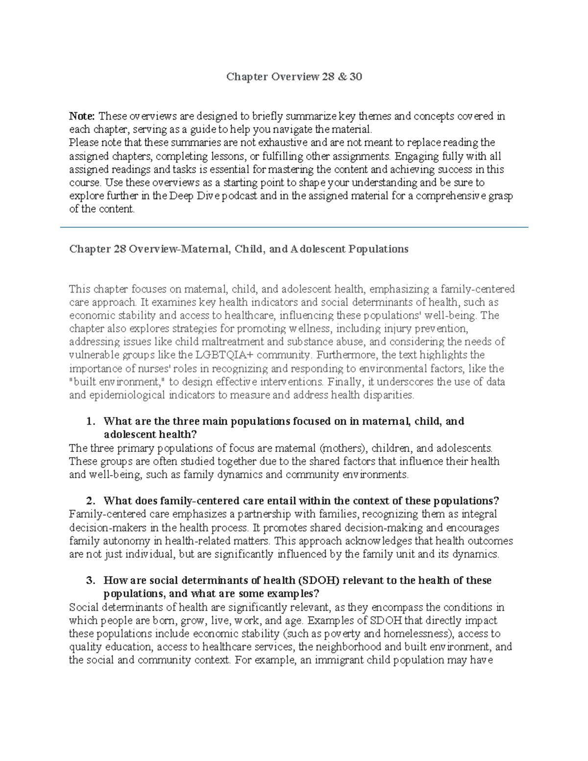 Chapter Overview 28 and 30 - Chapter Overview 28 & 30 Note: These ...