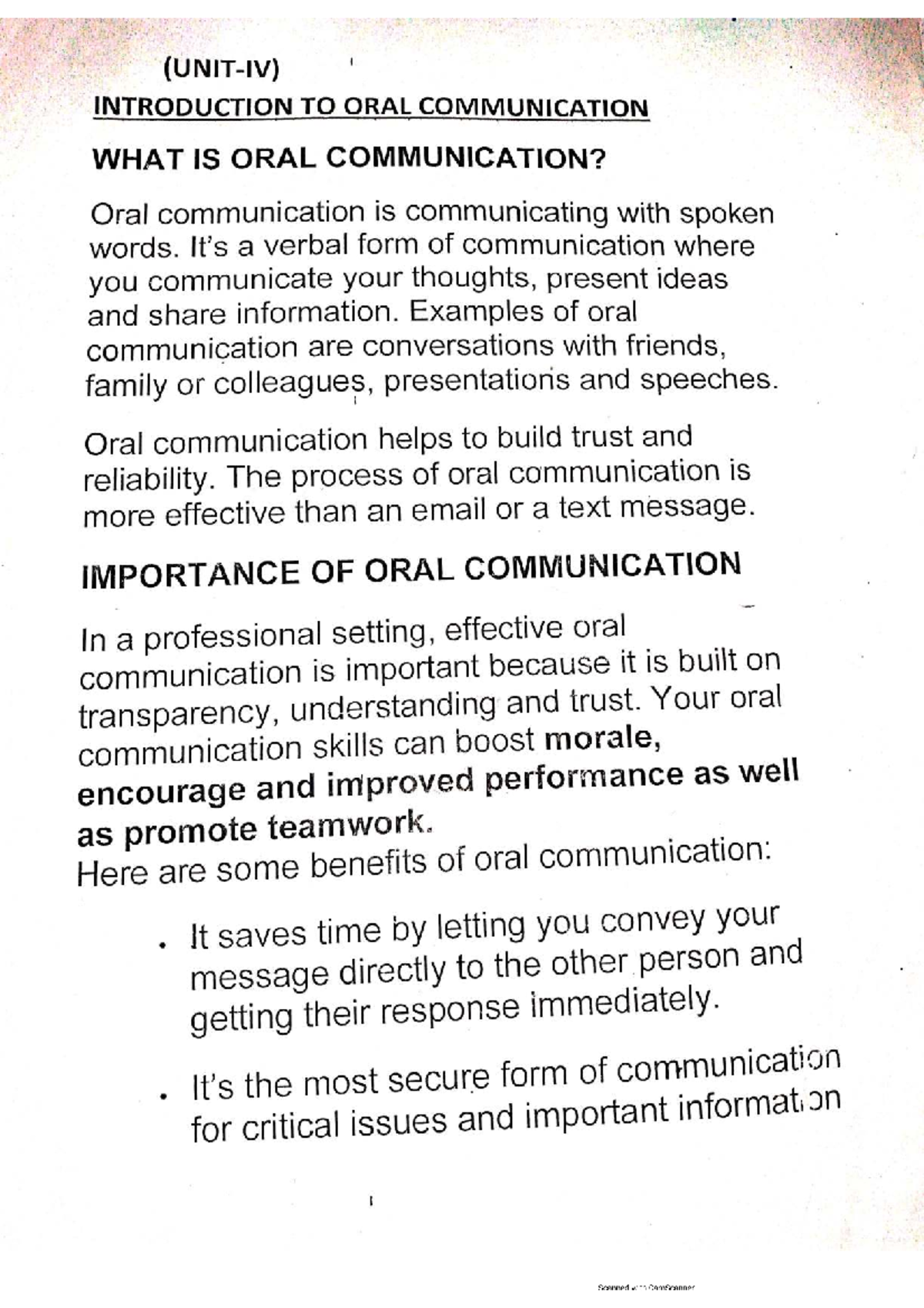 Unit 4: Understanding Oral Communication and Its Importance - Studocu