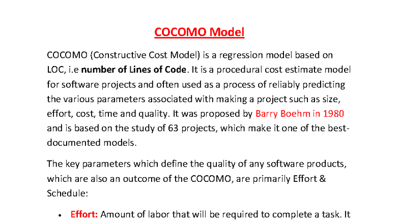 COCOMO Model Overview: Cost Estimation in Software Projects - Studocu