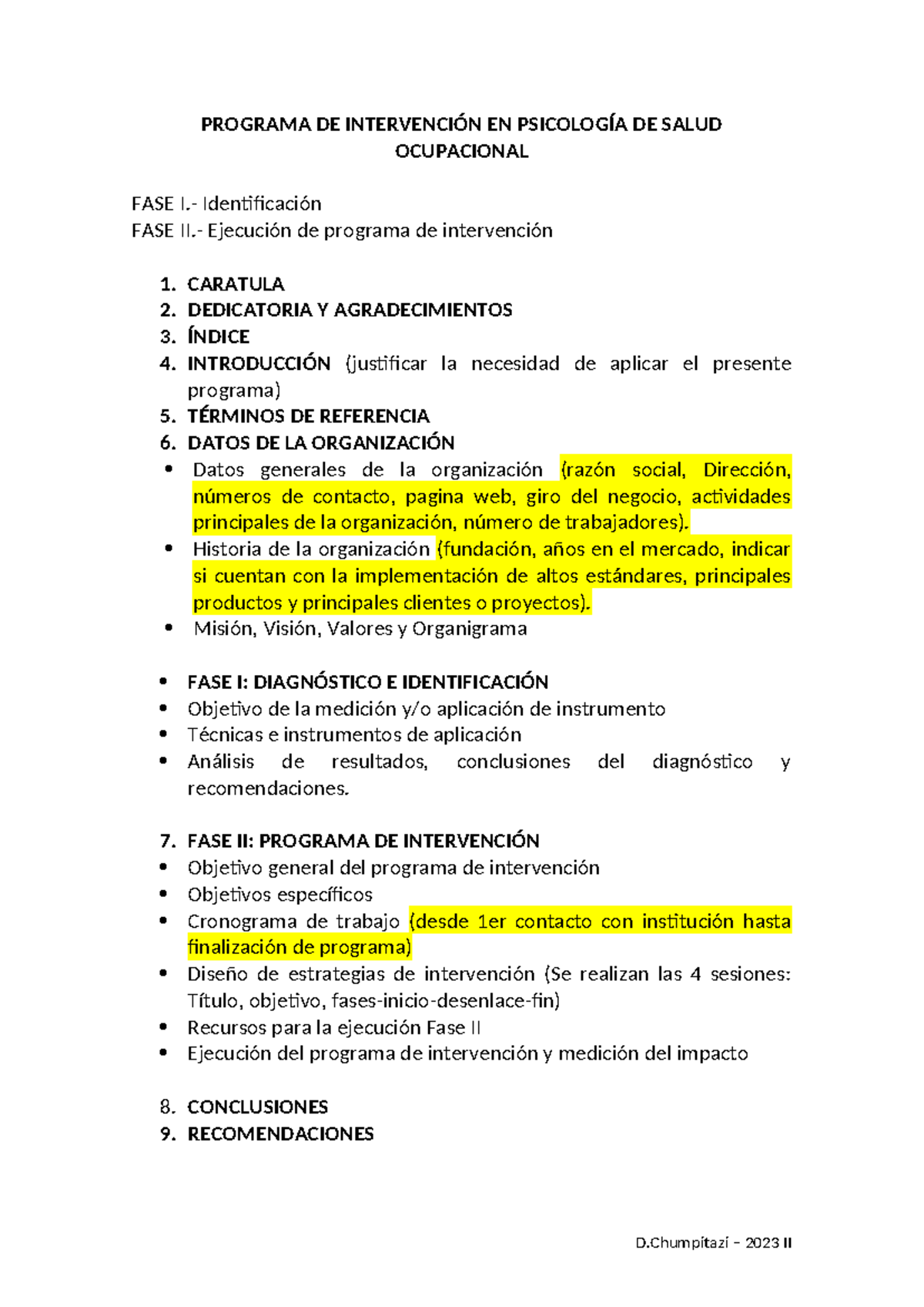 Esquema Programa DE Intervencion Psicología de salud ocupacional ...