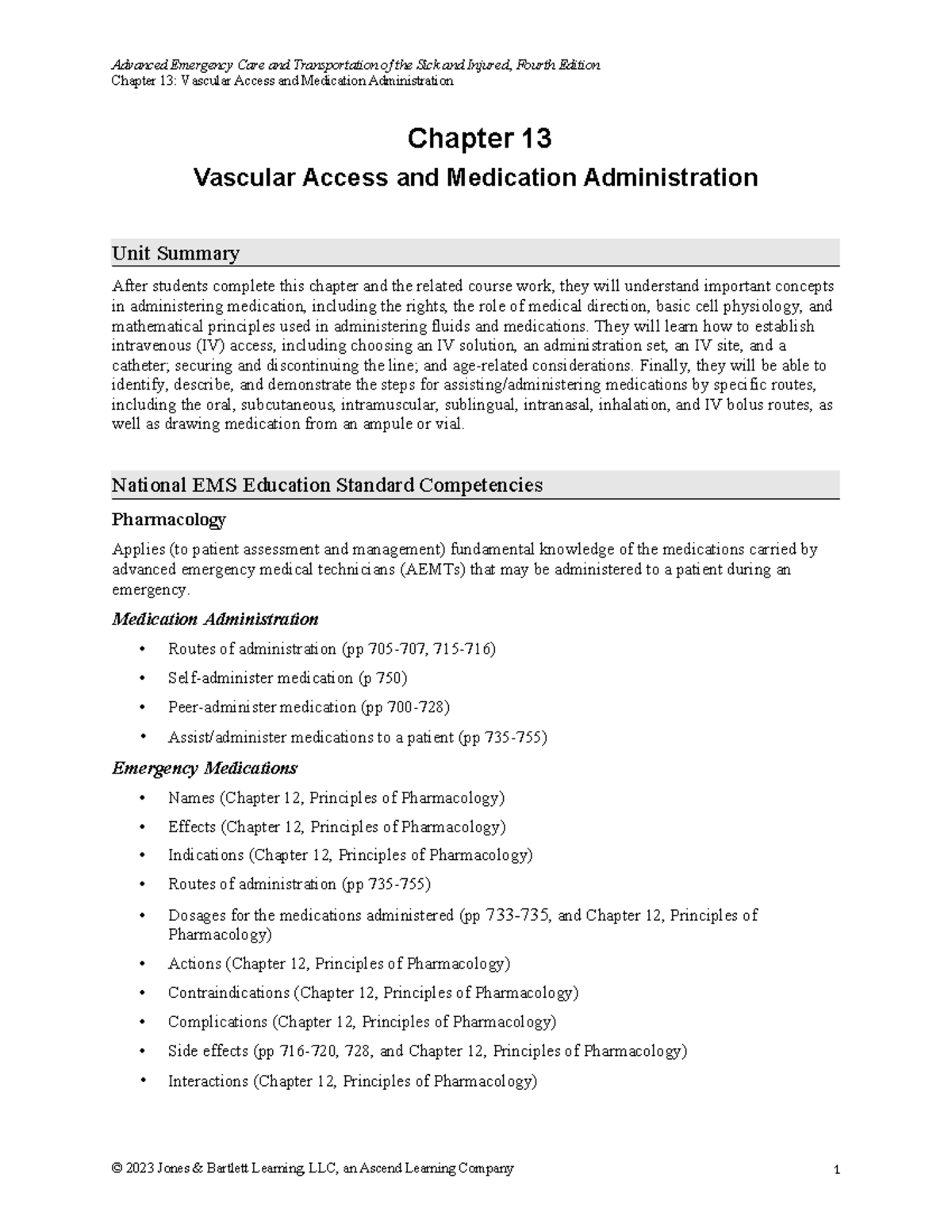 Chapter 13: Vascular Access & Medication Admin. Skills (AEMT) - Studocu