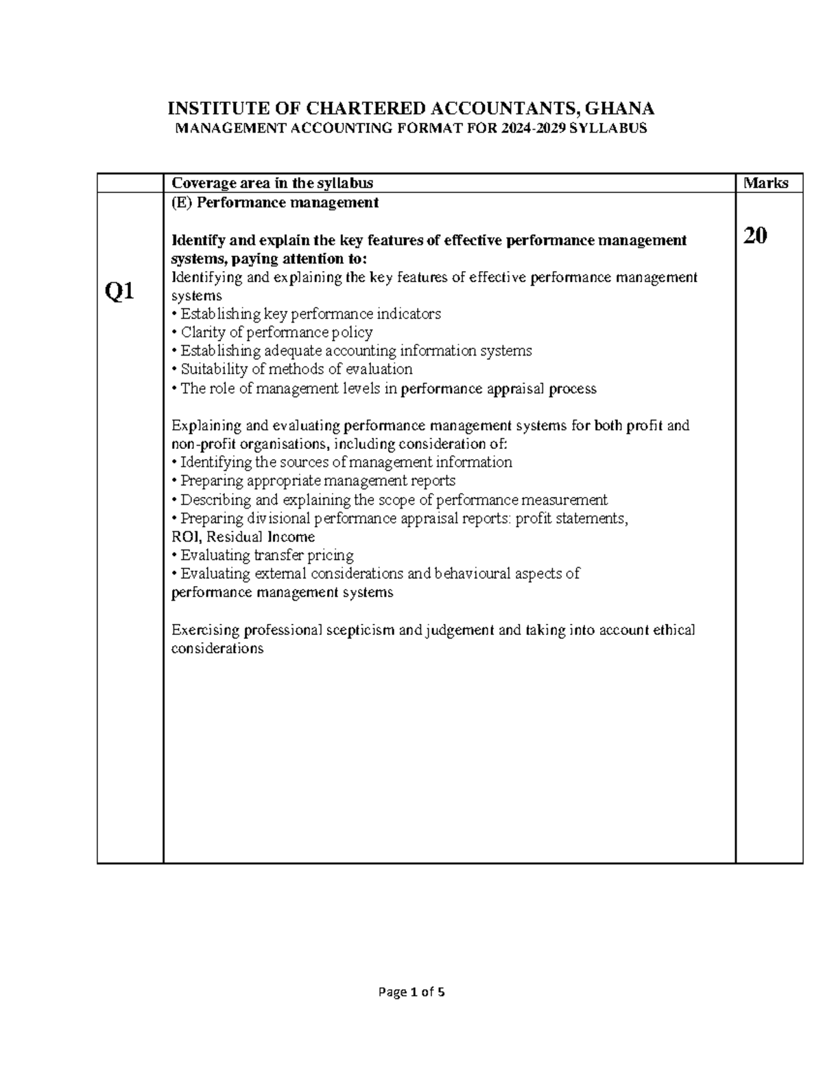 ICAG MA Format Syllabus 2024-2029: Performance & Budget Management ...