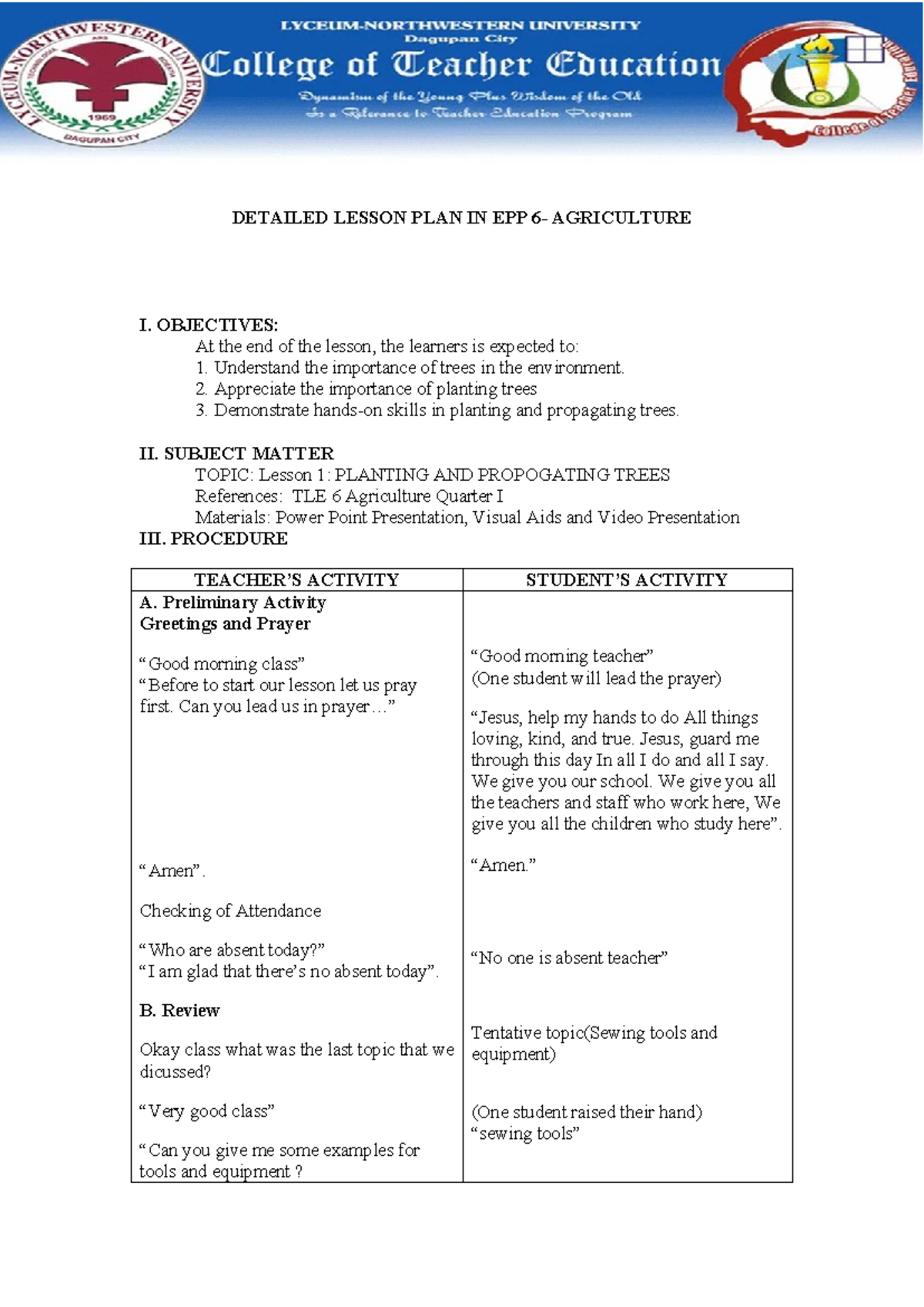 EPP-DLP-6 - Detailed Lesson Plan on Planting and Propagating Trees ...