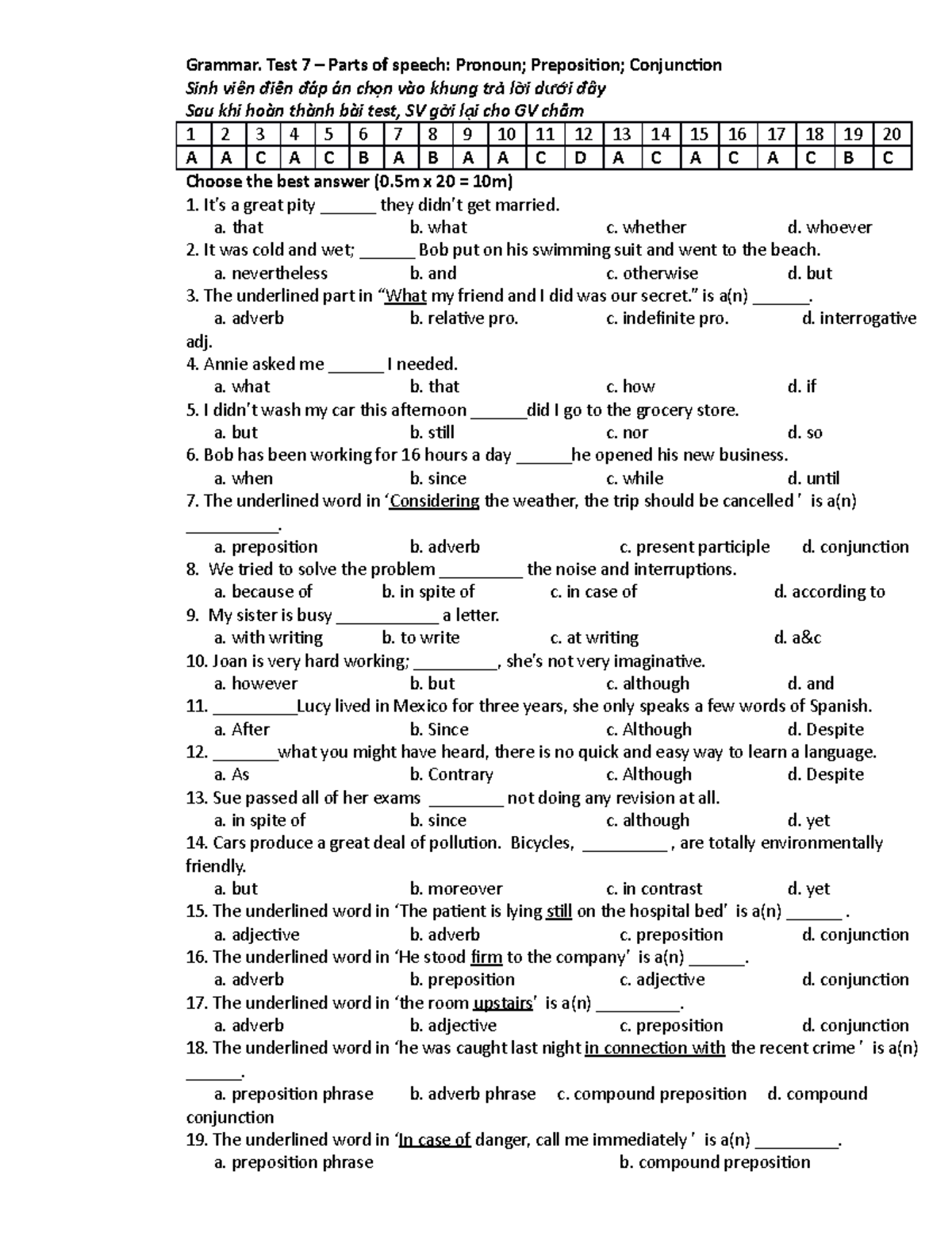 Grammar Test 7 - very usefull - Grammar. Test 7 – Parts of speech ...