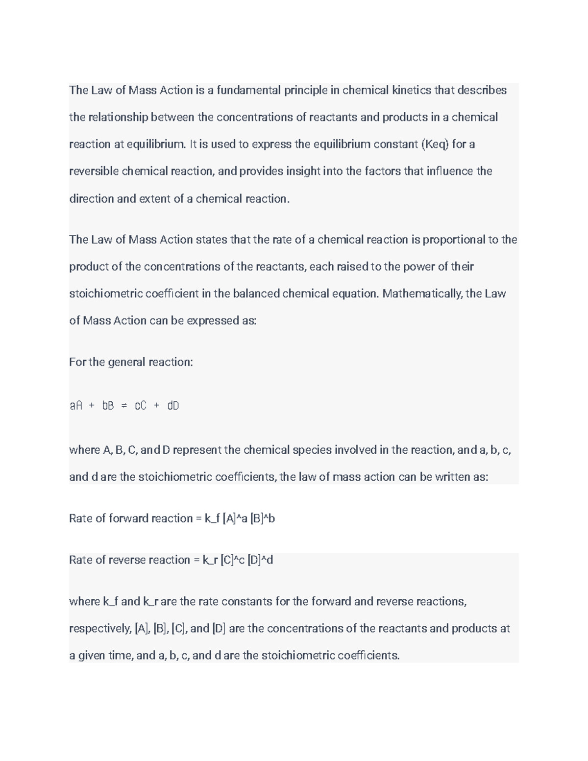 Law of Mass Action - It is used to express the equilibrium constant ...