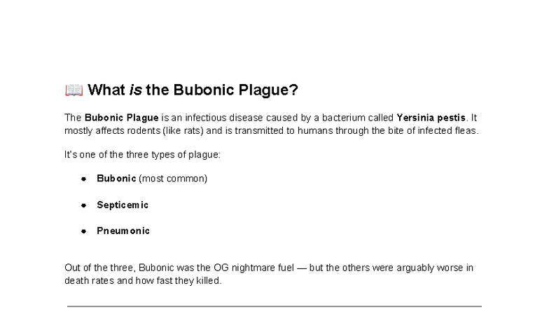 Bubonic Plague Overview: Causes, Spread, and Historical Impact - Studocu