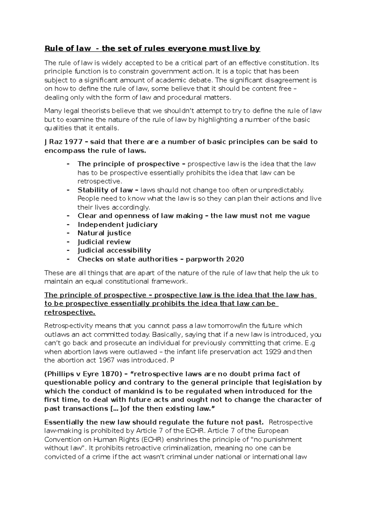 Rule of Law: Key Principles and Theories - Notes - Studocu