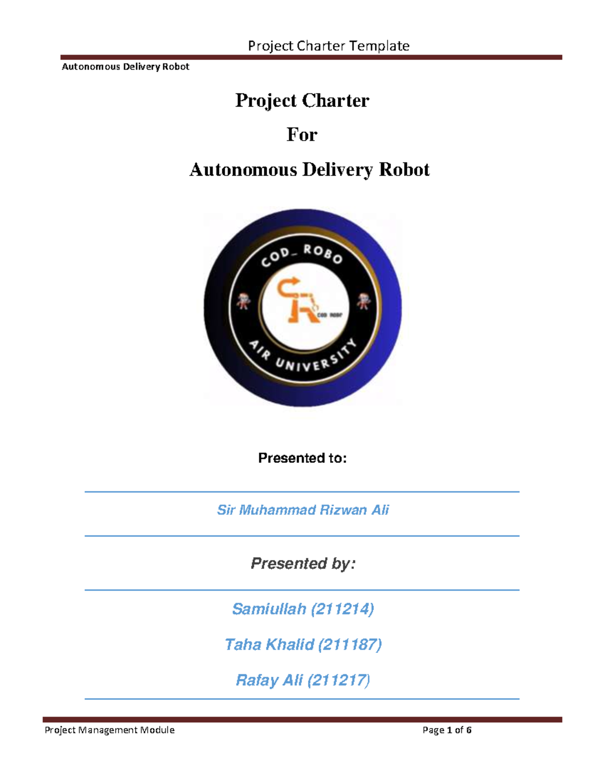 Project Charter-Assingment # 01 - Autonomous Delivery Robot Project ...