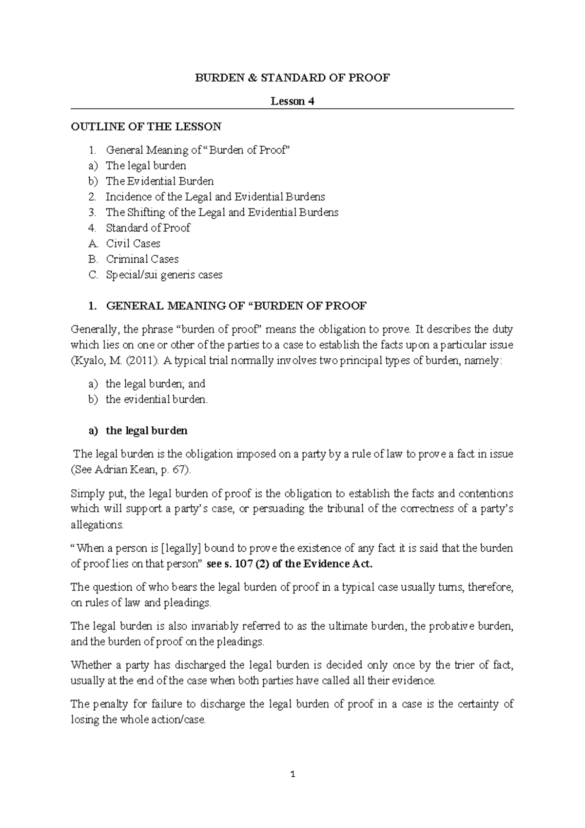Law 101: Lesson 4 - Burden of Proof Explained - Studocu