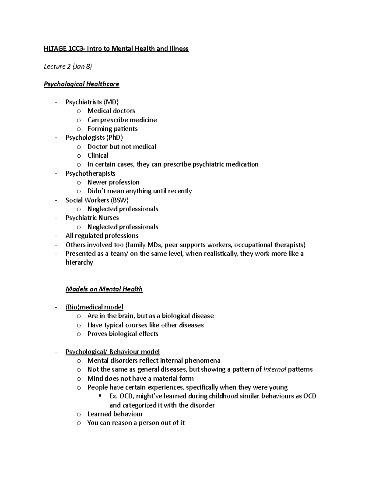 Hltage 1CC3- Intro to Mental Health and Illness Notes-1-11 - HLTAGE ...