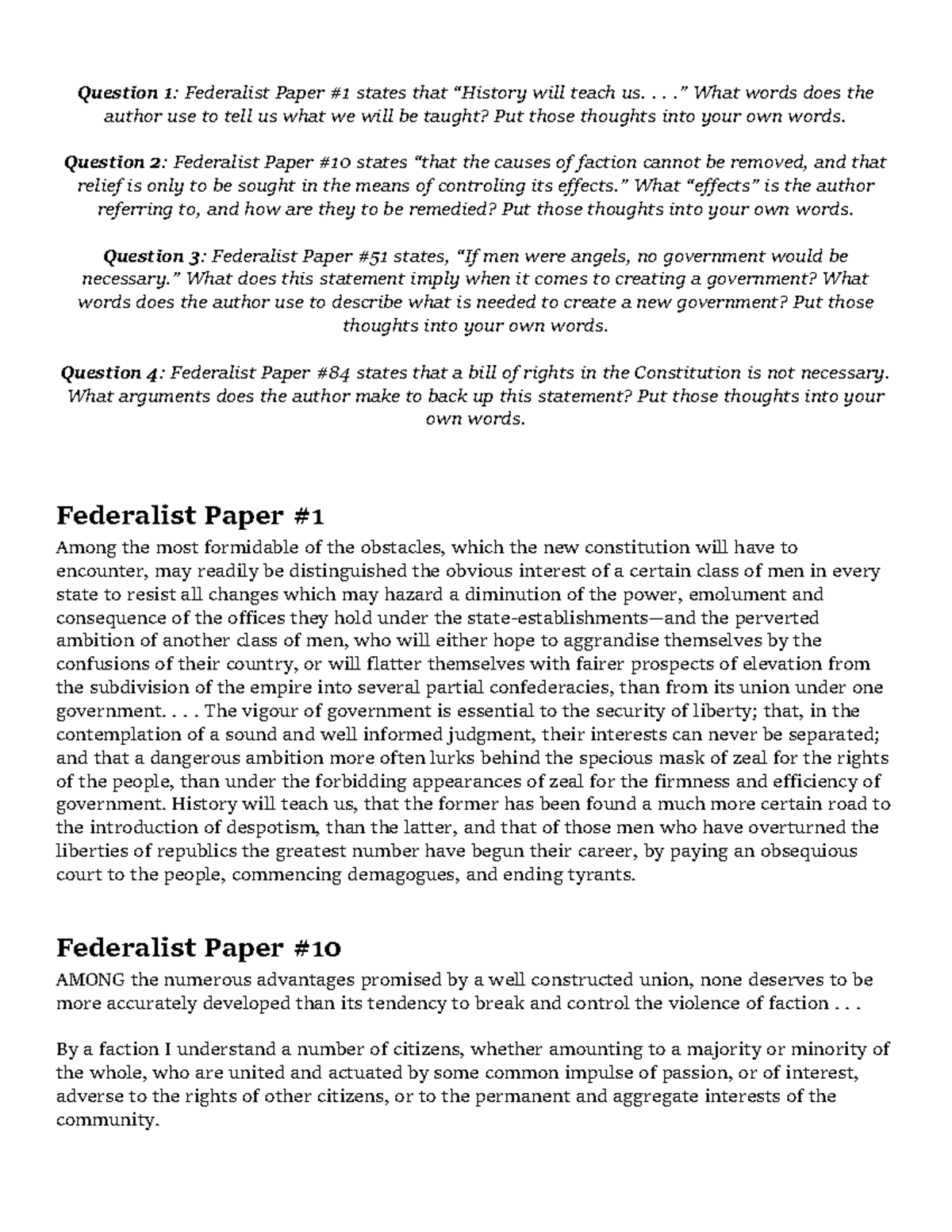 Federalist Papers Analysis: Insights from Papers #10, #51, and #84 ...