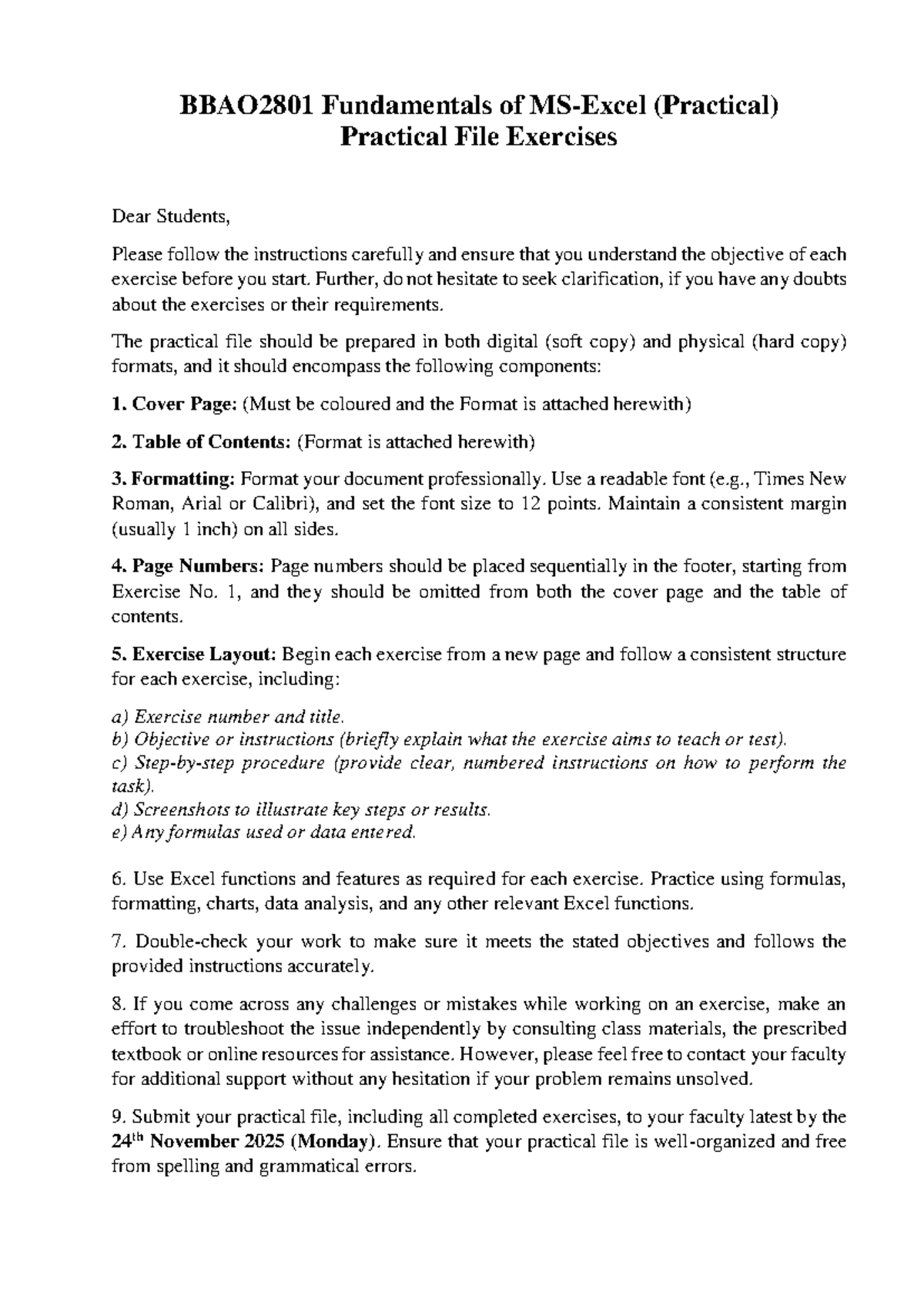 BBAO2801 Practical File: Excel Exercises and Guidelines - Studocu