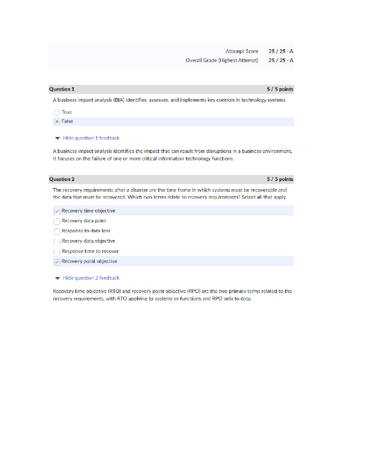 Quiz 7-1 - Quiz 7-1 - Attempt Score 25 25 A Overall Grade (Highest ...