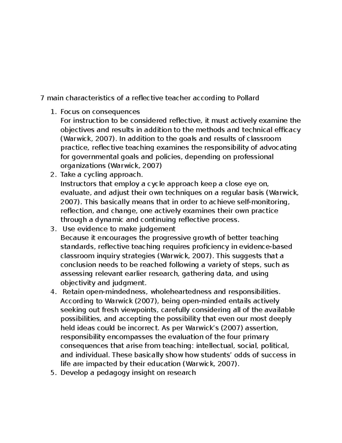 Reflective Teaching Characteristics According to Pollard - Ice Task 3 ...