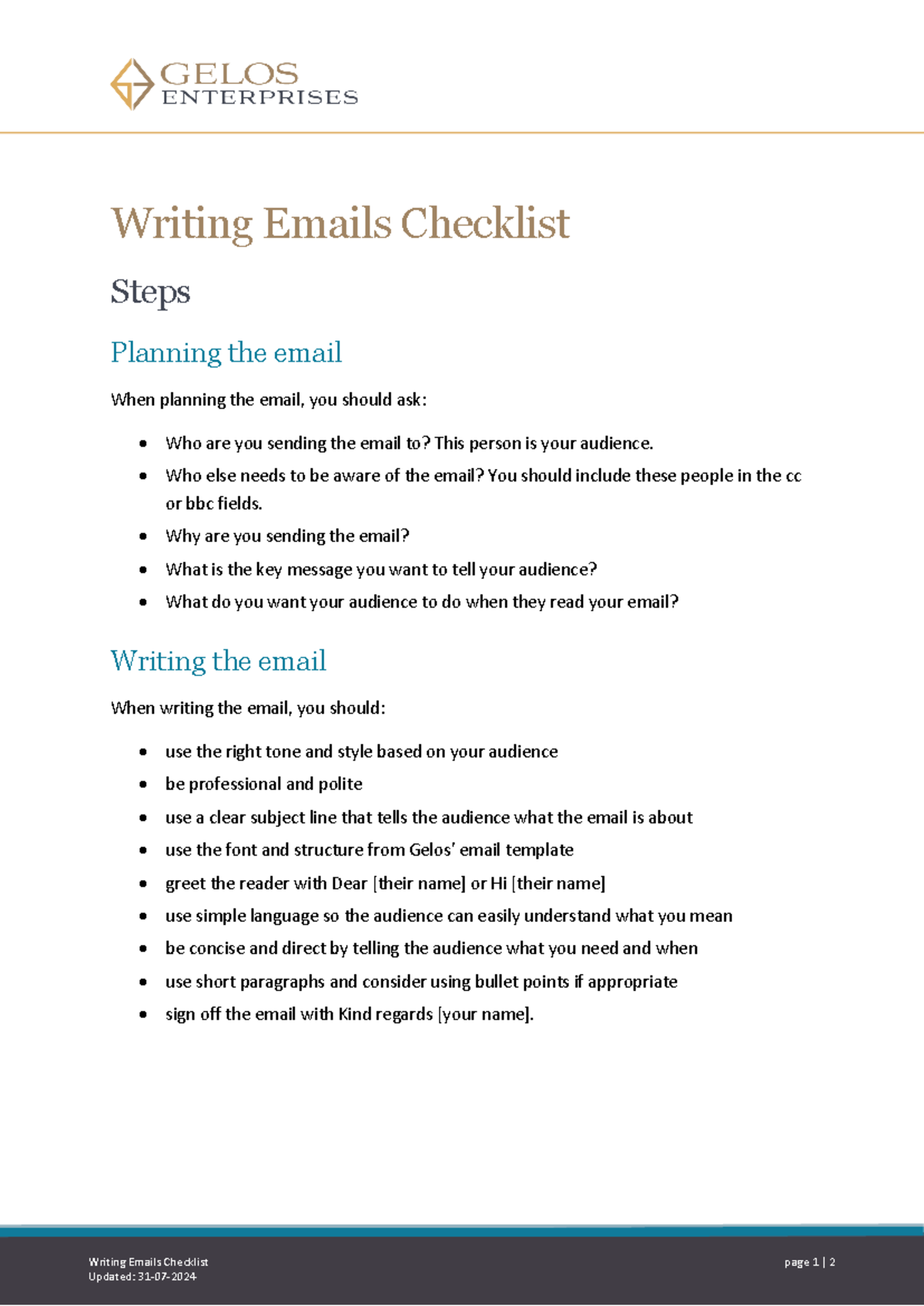 GE Writing - Emails Checklist Guide for Effective Communication - Studocu