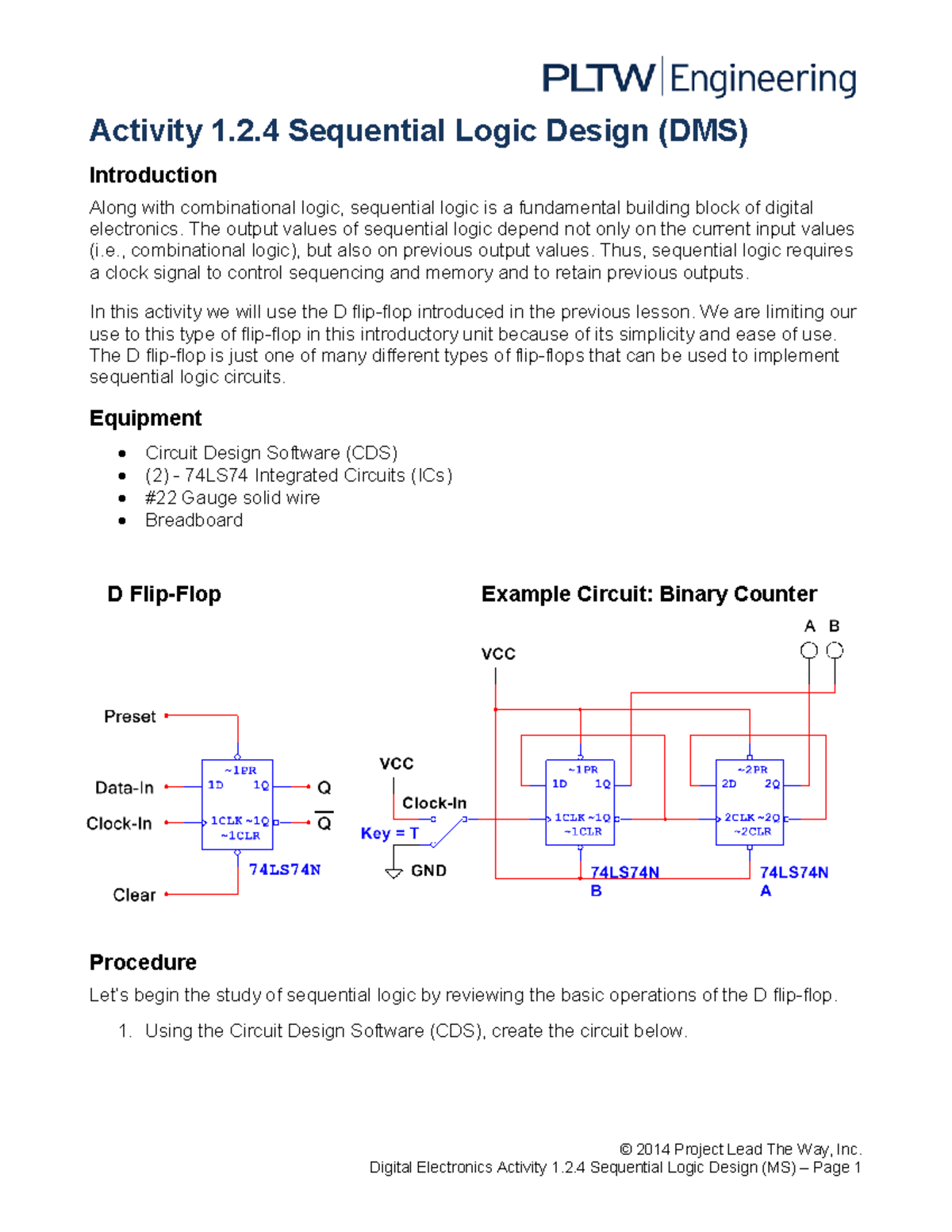 1.2.4.A Sequential Logic Design Counters DMS - © 2014 Project Lead The Way, Inc. Activity 1.2 ...