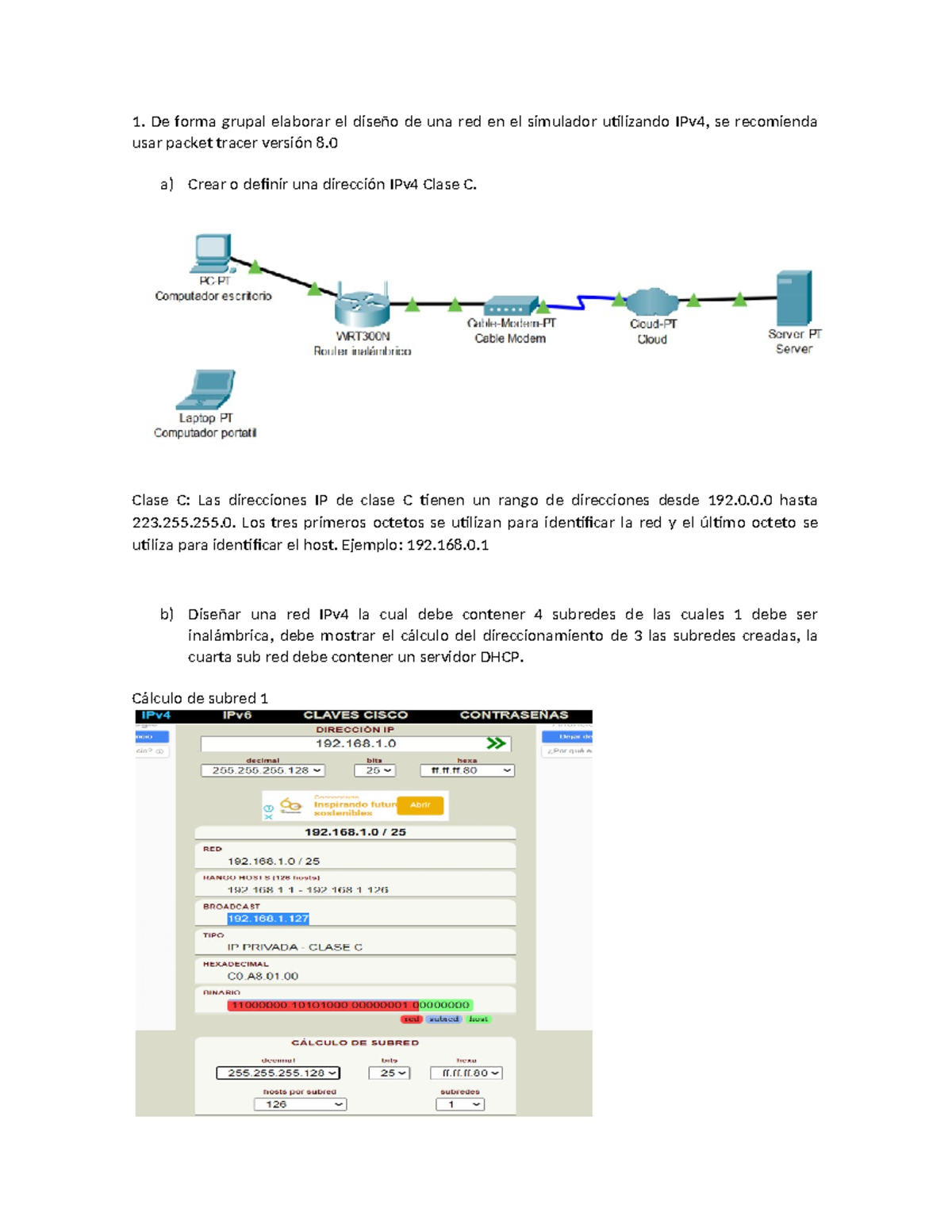 Diseño y Simulación de Redes IPv4 (Clase C) en Packet Tracer - Studocu