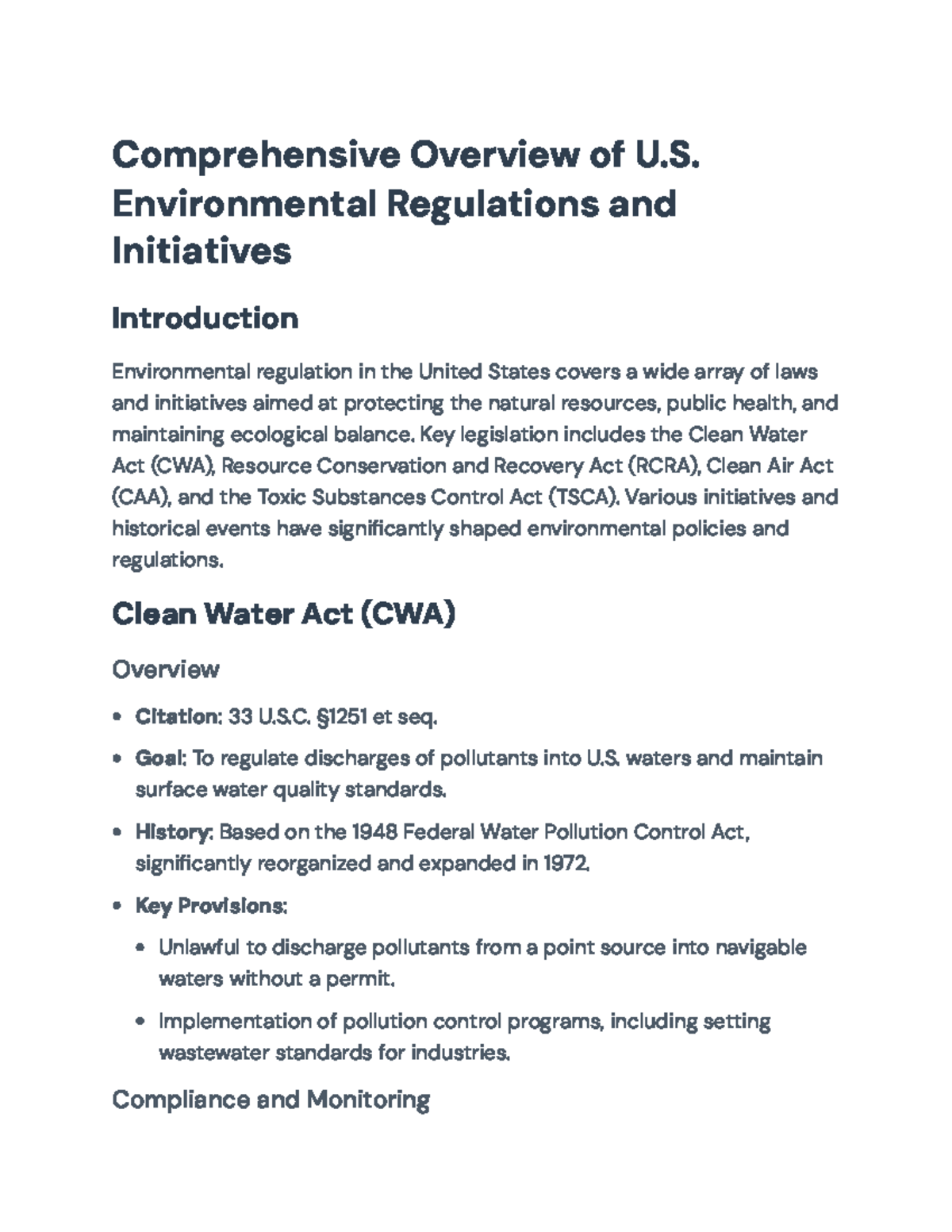 Comprehensive Overview of U.S. Environmental Regulations and Key ...