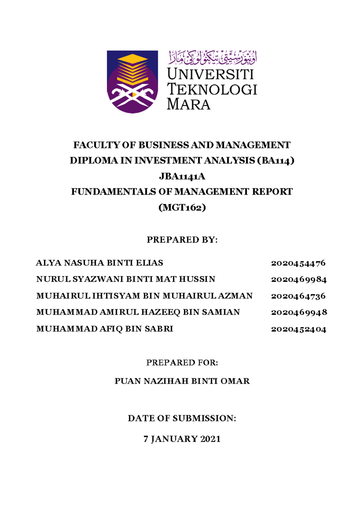 Group Assignment on Management Fundamentals (MGT162) - Studocu