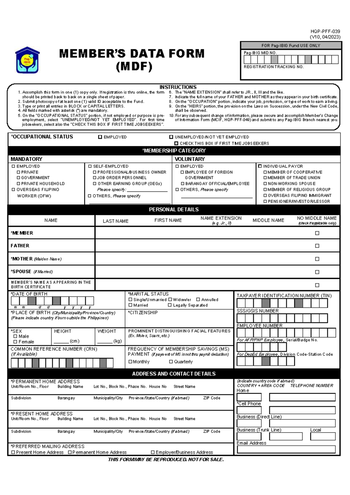 MDF V10 - Pag-IBIG Member's Data Form Instructions Guide - Studocu
