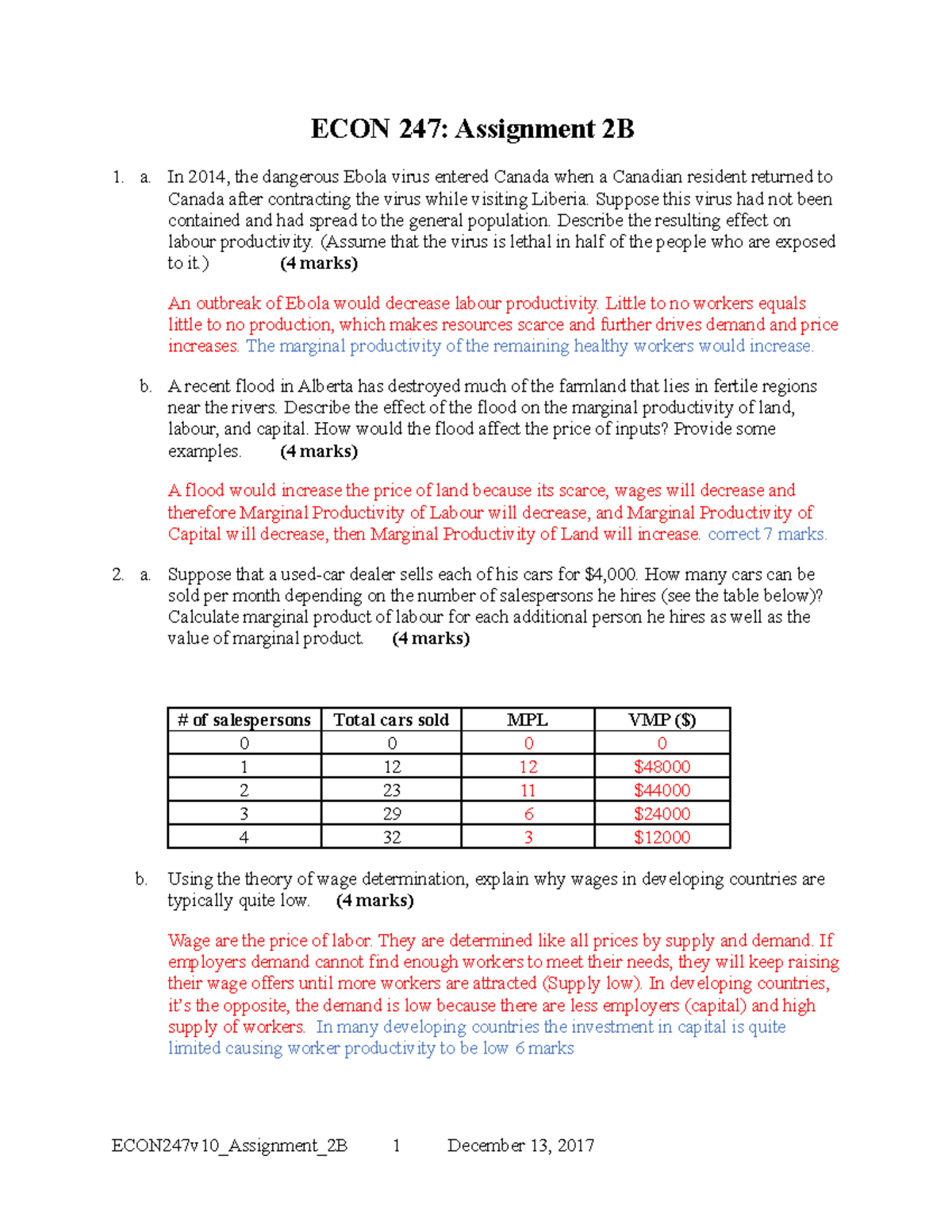 ECON247 Assign 2 (1) - Marked with answers - ECON 247: Assignment 2B a ...