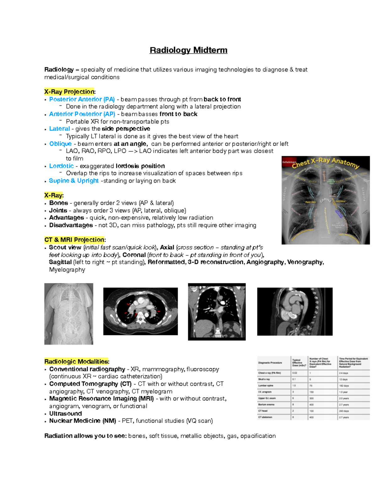 Radiology Midterm Study Guide (RAD 101) - Studocu