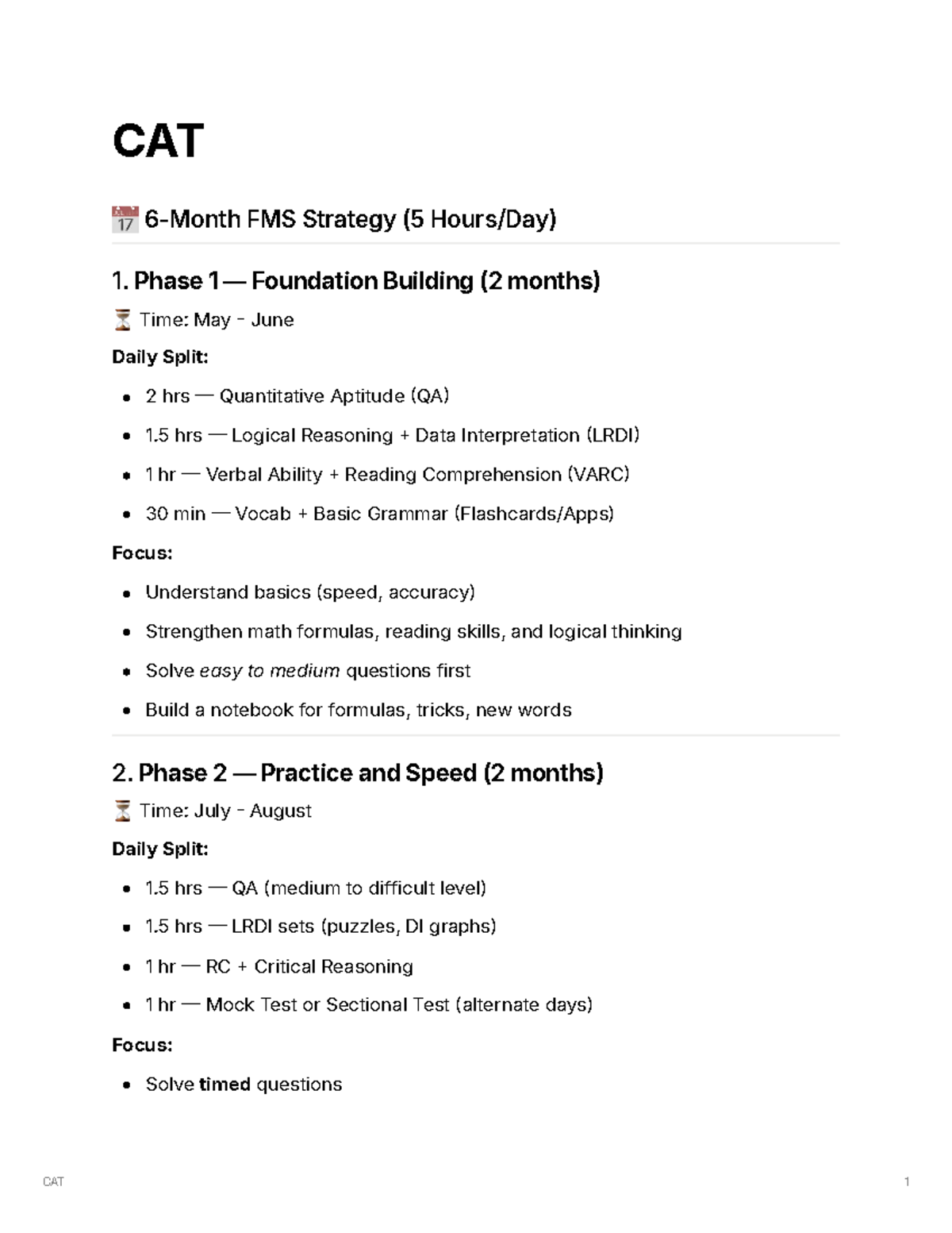 FMS Delhi - is a very important CAT document - CAT 📅 6-Month FMS ...