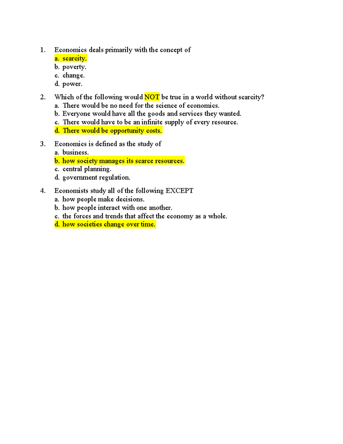 Test Chapter 1: Key Concepts in Economics (ECO101) - Studocu