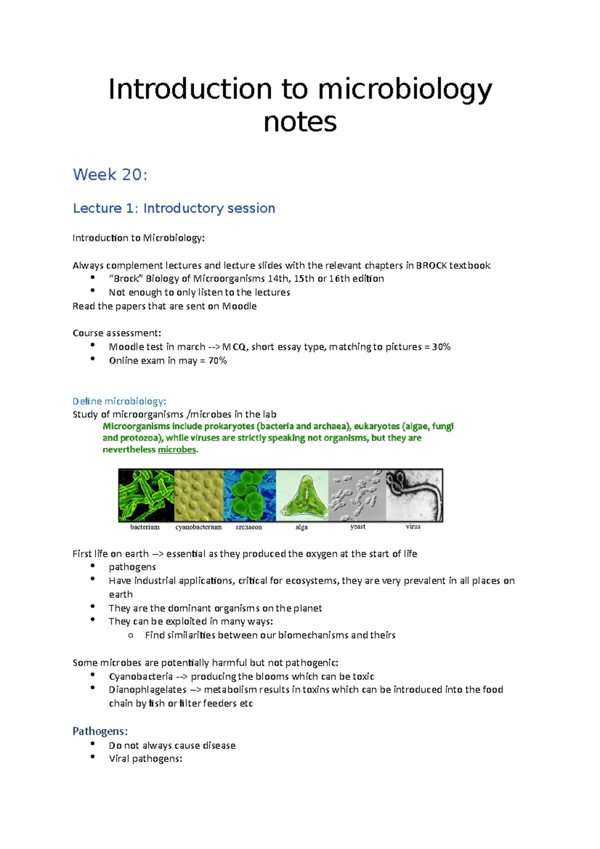 Microbiology Lecture Notes - Week 20 (Intro & Bacteria Growth) - Studocu
